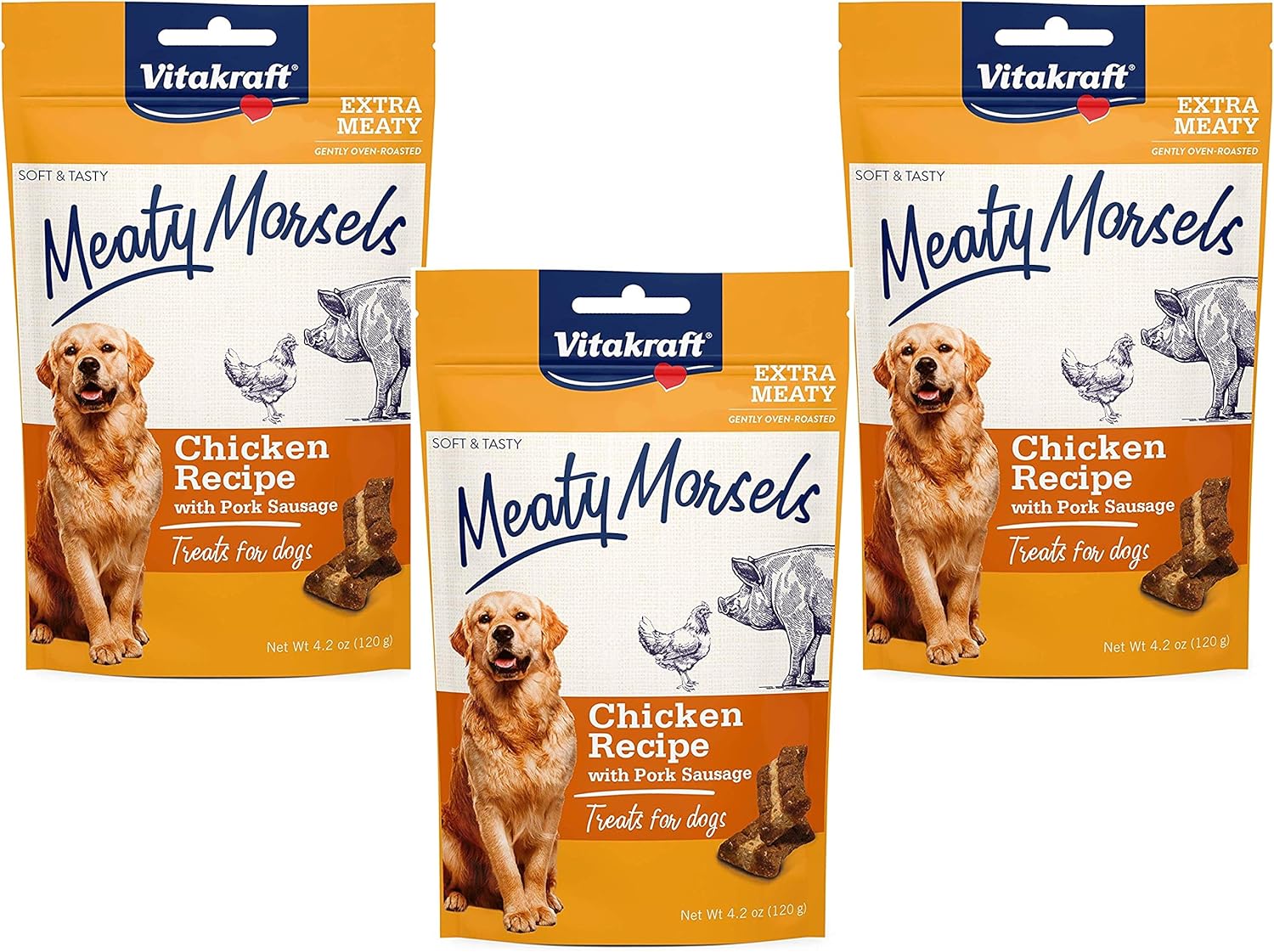 Amazon.com : Vitakraft 3 Pack of Chicken Meaty Morsels Dog Treats, 4.2 ...