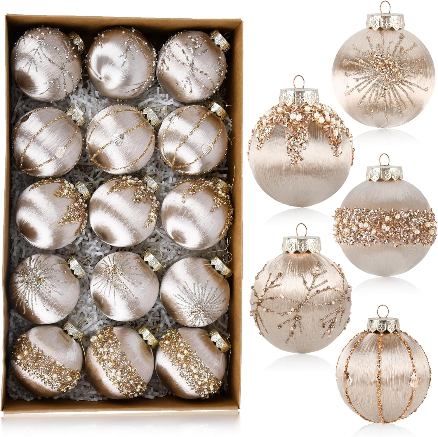 Amazon.com: Christmas Ornaments Champagne Xmas Balls - Pack of 15 ...