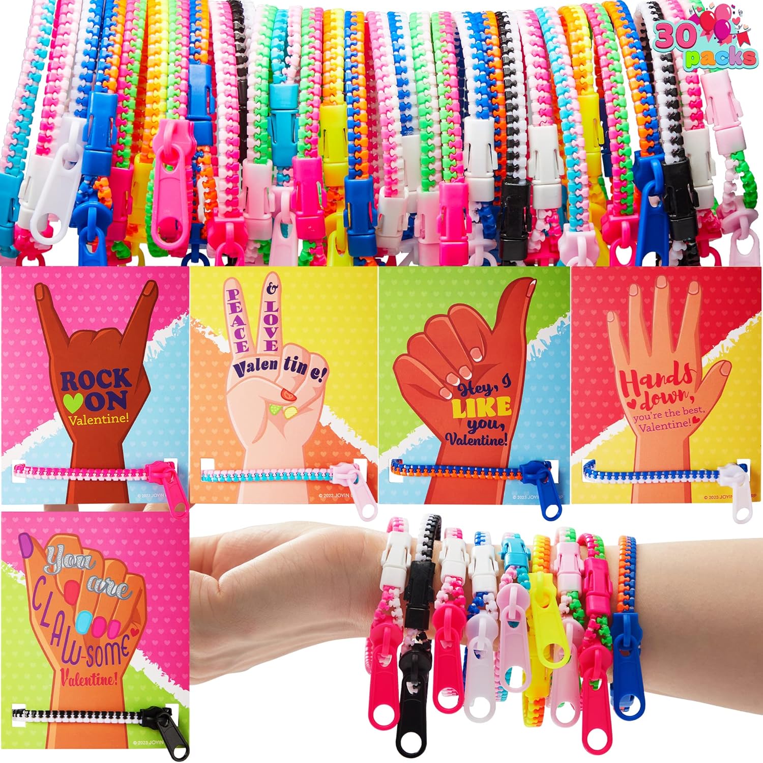 Amazon.com: JOYIN 30 Packs Valentine's Day Cards with Zipper Bracelets ...