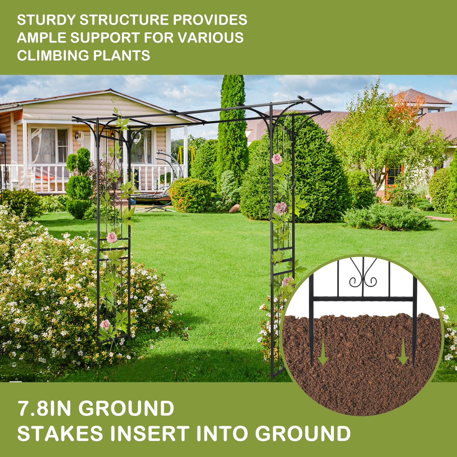 Snapklik.com : 7Ft Garden Arch Arbor, Steel Frame Stand Trellis, Arbour ...