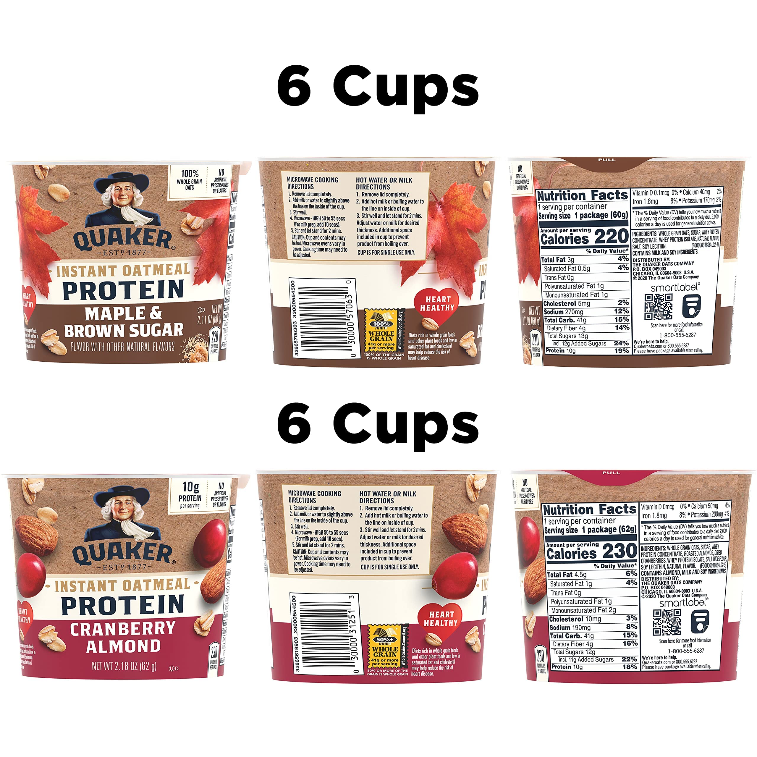 Snapklik.com : Quaker Instant Oatmeal Express Cups, 10g Protein 2 ...