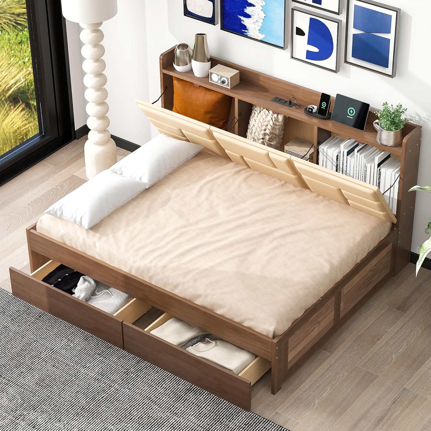 Amazon.com: SOFTSEA Full Daybed with Bookcase & Storage Drawers, Wood ...