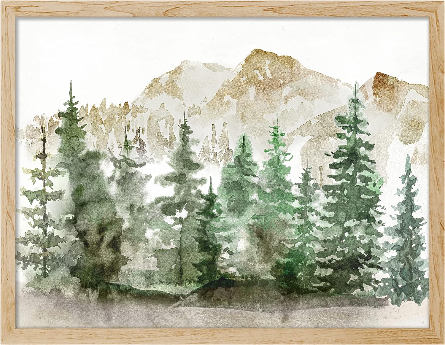 Amazon.com: SIGNWIN Framed Watercolor Pine Tree Forest Wall Art, Nature ...