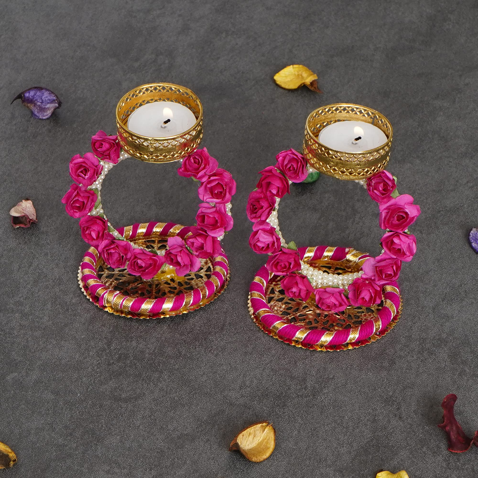 Buy Divyakosh Decorative Pink rose flower Diya set for Diwali ...