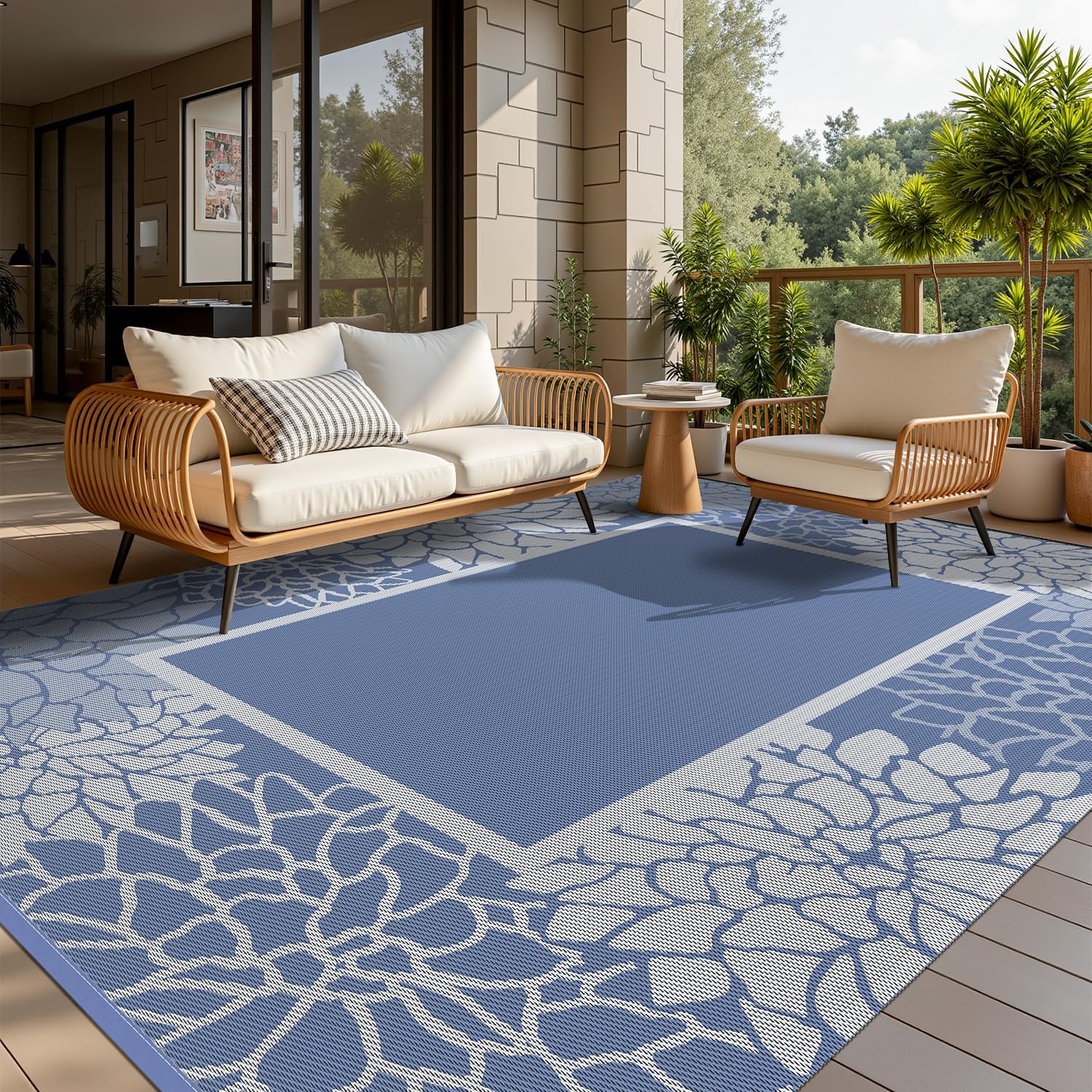 Amazon.com: COCOER Floral Outdoor Rug 8x10 Reversible-Waterproof Patio ...