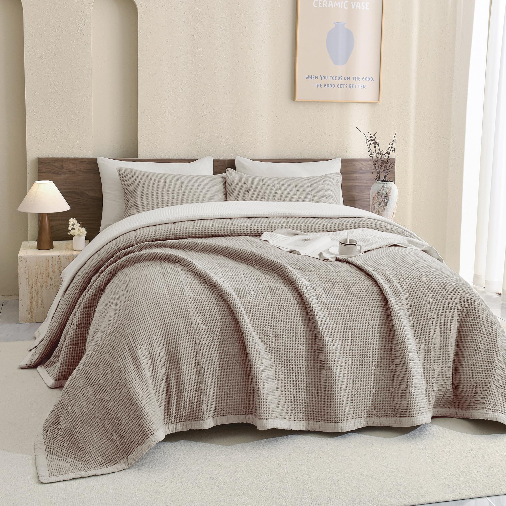 Amazon.com: CozyTide 100% Cotton Oversized King Bedspread 128"x120 ...