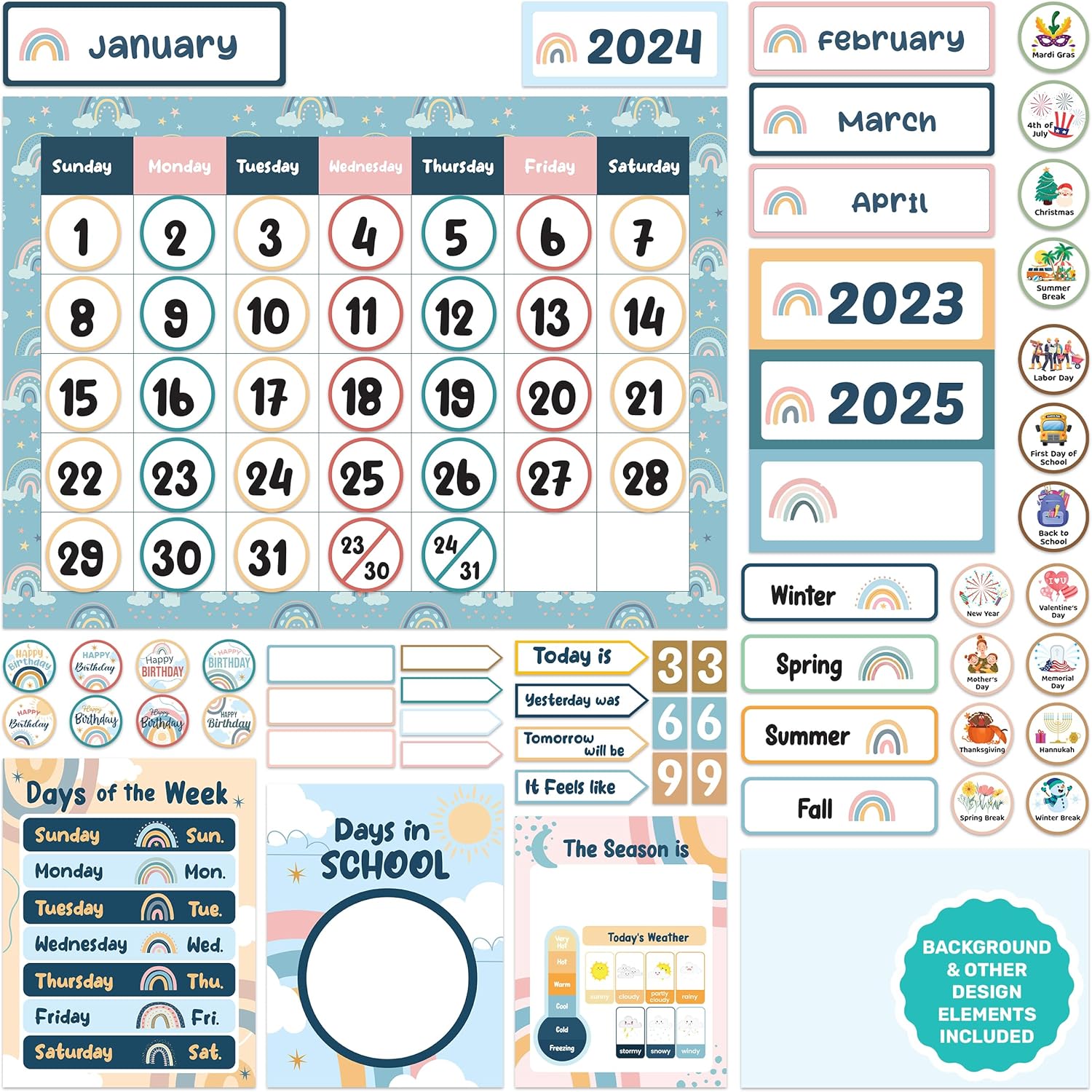 Amazon.com : Decorably 157 Pcs Teacher Calendar for Classroom Bulletin ...