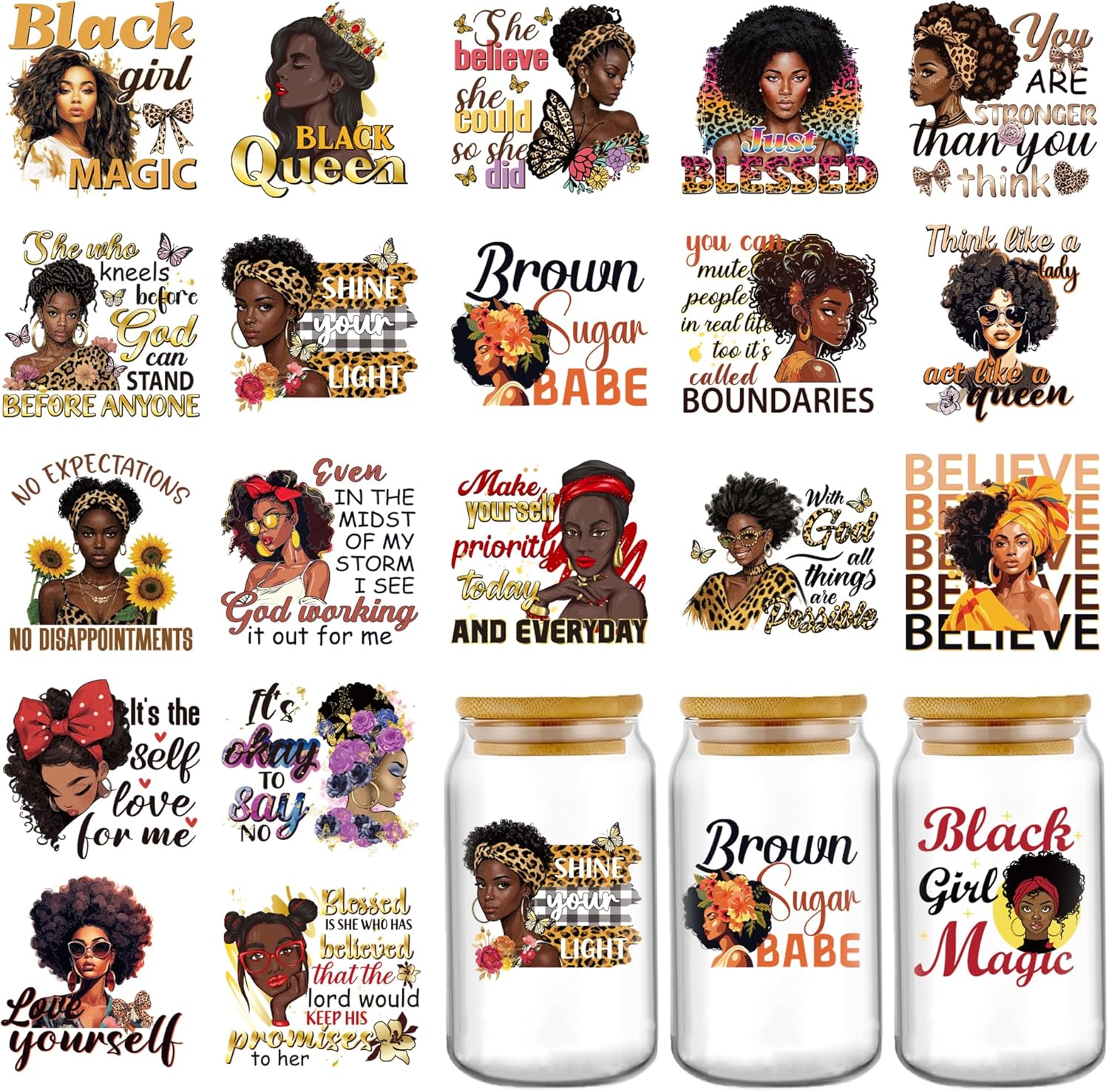 Amazon.com: AFRITEE UV DTF Cup Wraps - 20 Sheets Black Girl Uvdtf ...