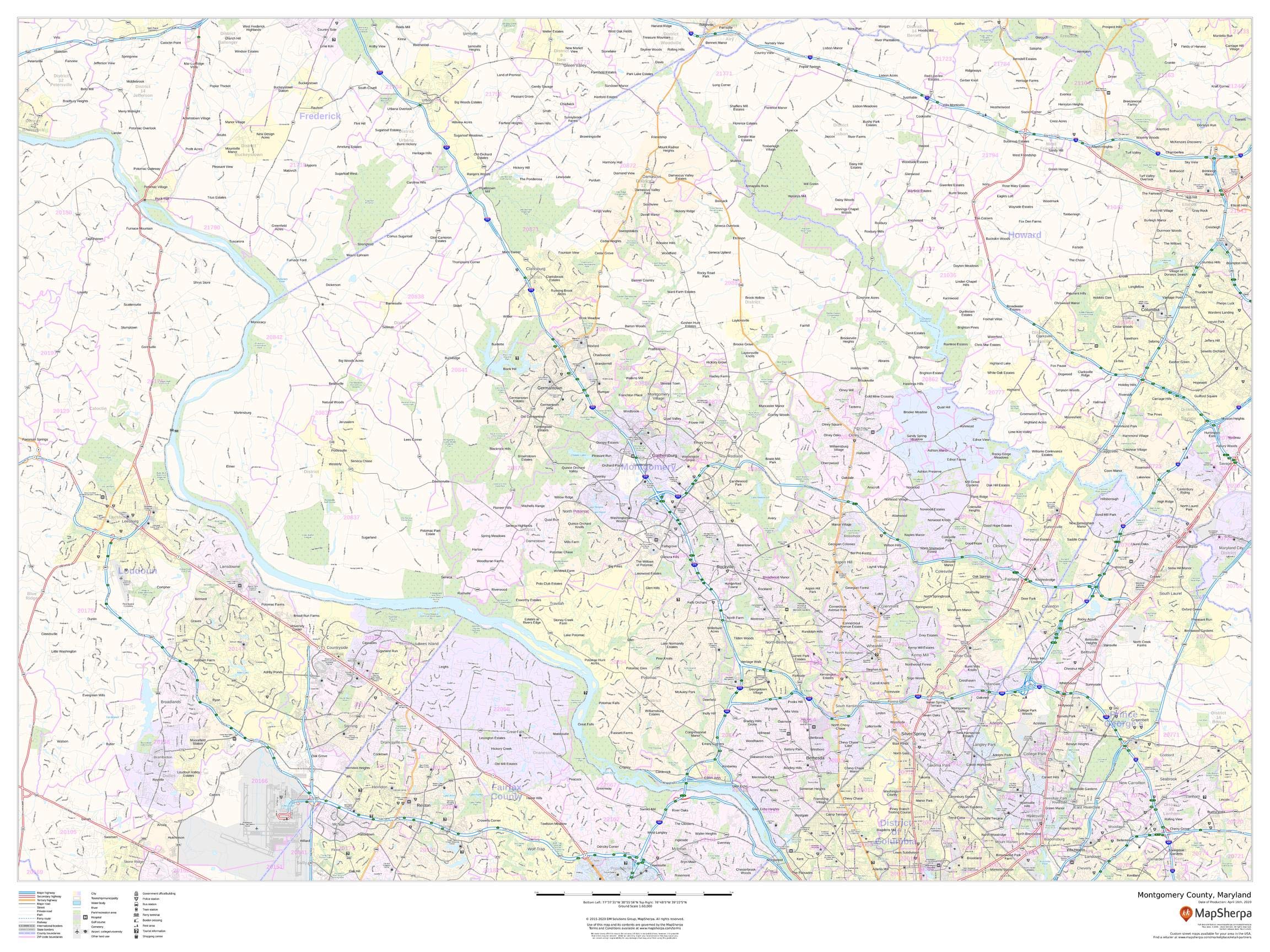 Amazon.com : Montgomery County, Maryland - 48" x 36" Laminated Wall Map ...