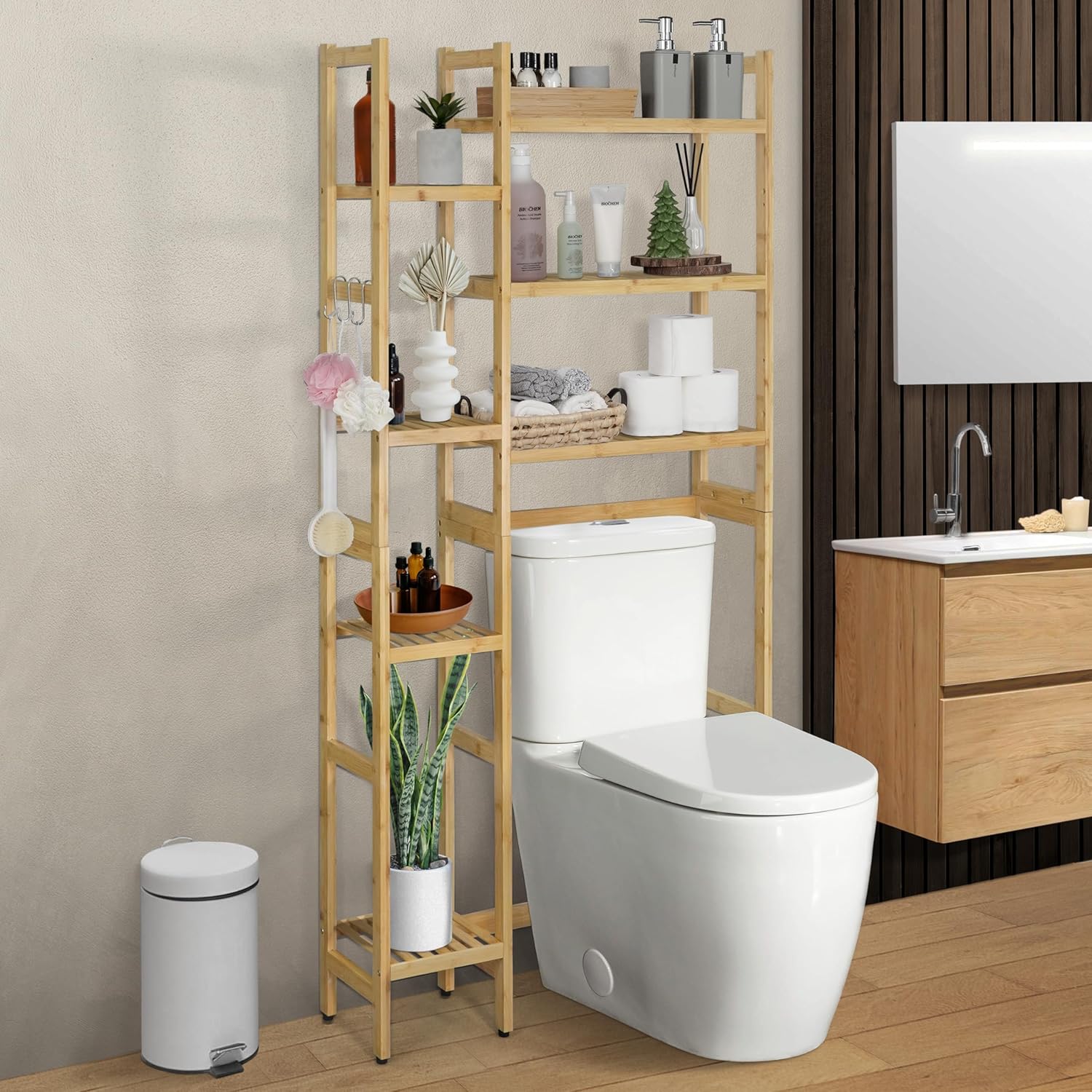 Amazon.com: CAPHAUS Over The Toilet Storage Shelf,7-Tier Bamboo ...