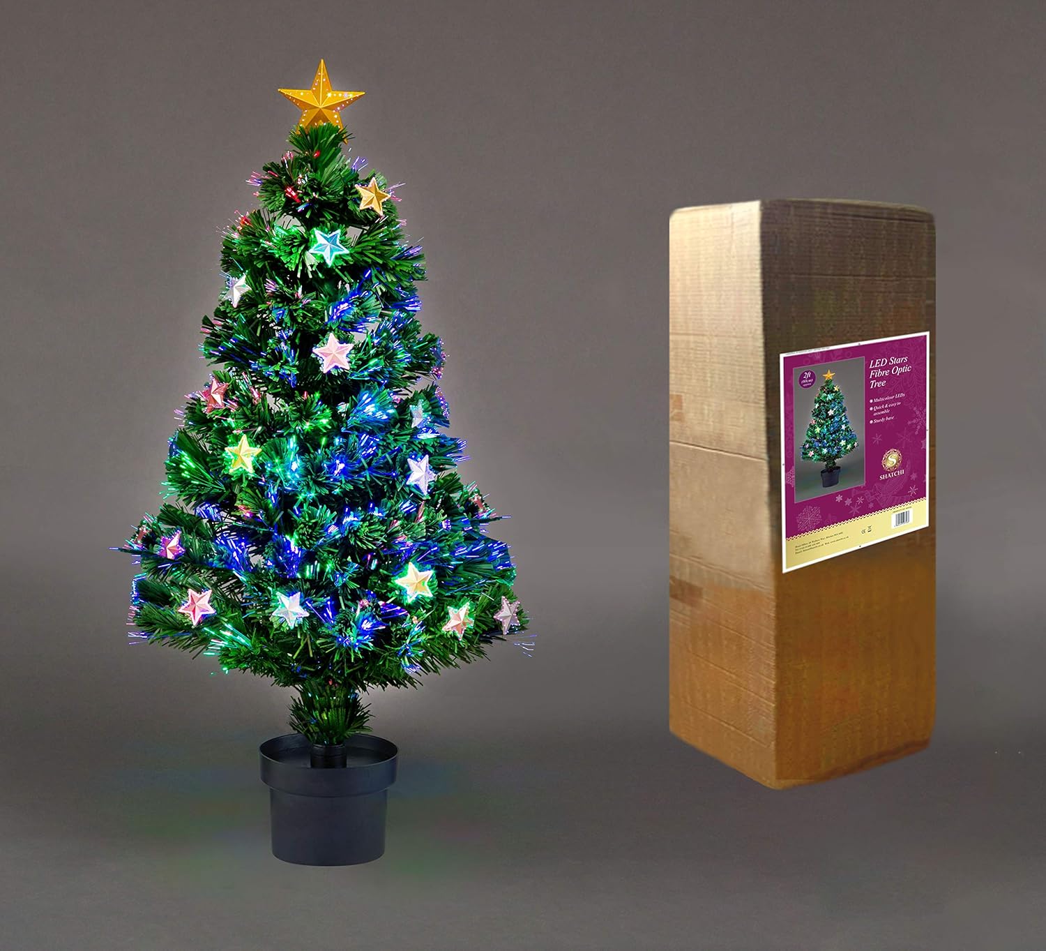 2Ft/60cm Fibre Optic Christmas Tree with Star Topper - Stars ...