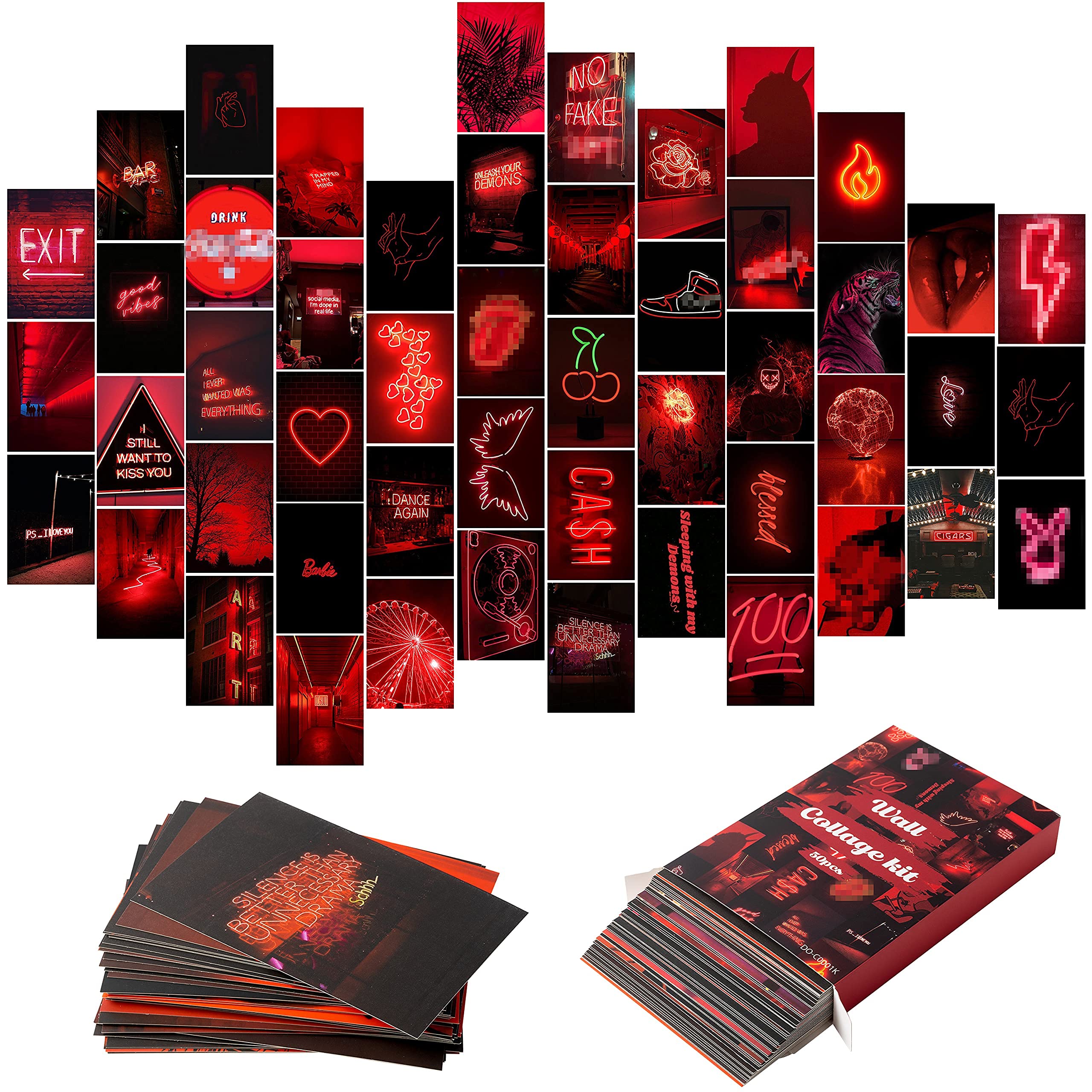 Yopyame 50PCS Red Neon Aesthetic Pictures Wall Collage Kit, Neon Red ...
