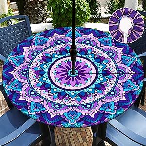 Amazon.com: Round Outdoor Tablecloth with Umbrella Hole Waterproof ...