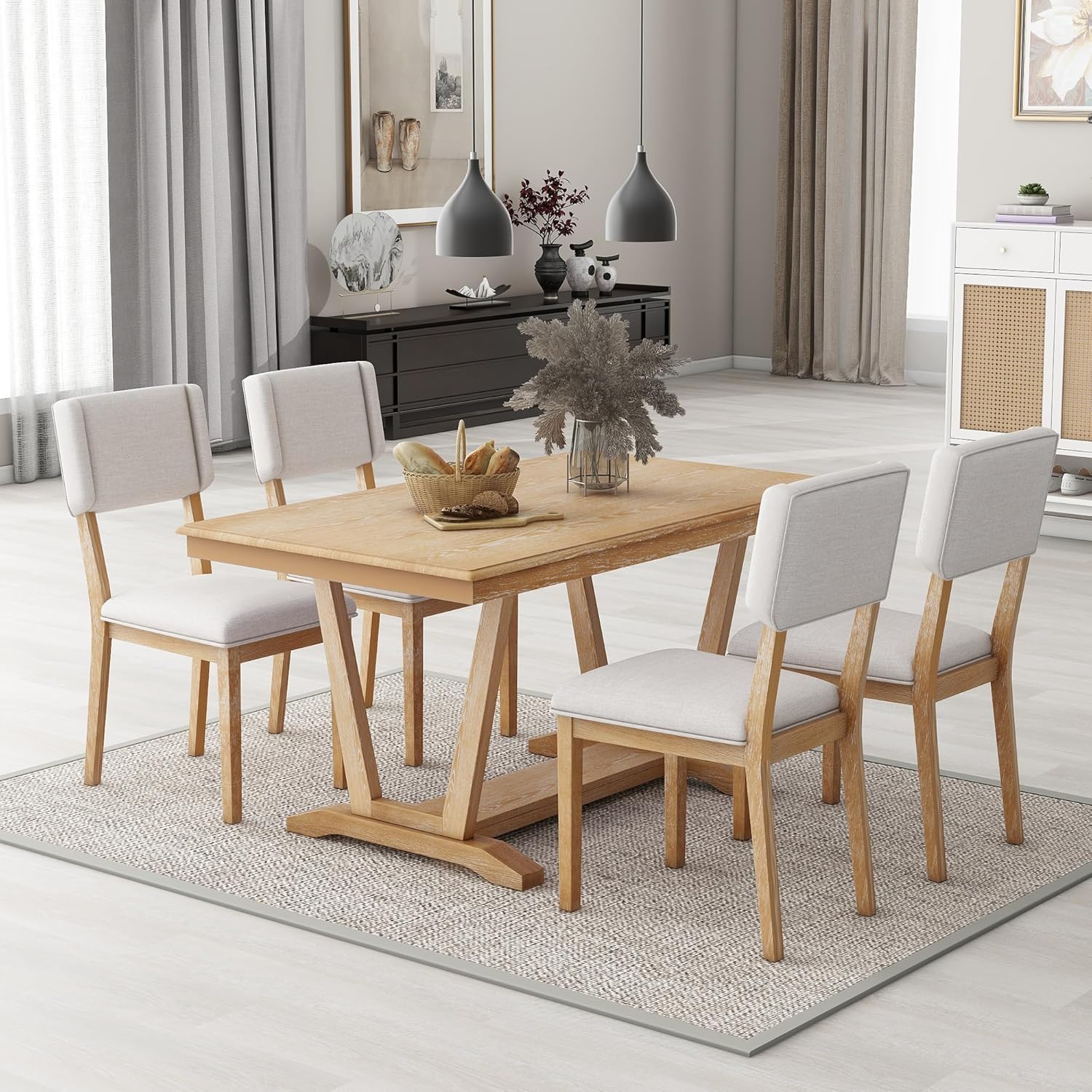 Amazon.com - LUMISOL Dining Table Set for 4, 59-inch Rectangular Wood ...