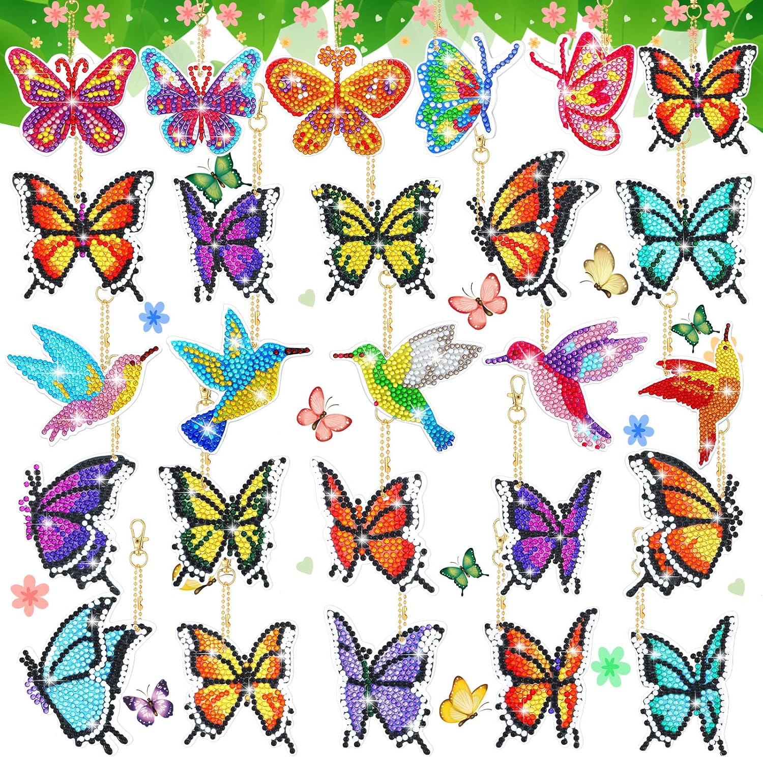 Junkin 26 Pieces Butterfly Diamond Painting Keychain Hummingbird ...