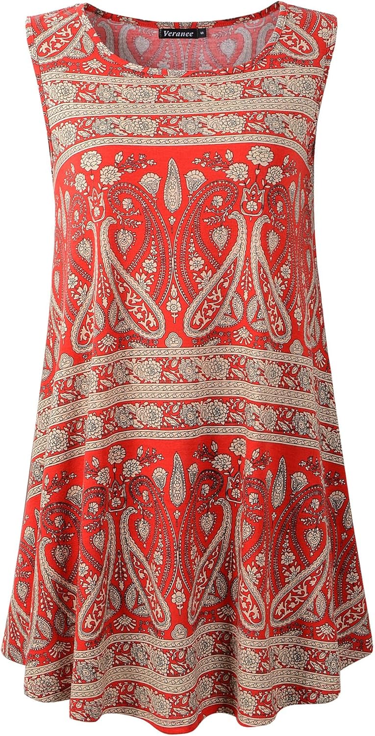 Veranee Women's Sleeveless Swing Tunic Summer Floral Flare Tank Top at ...