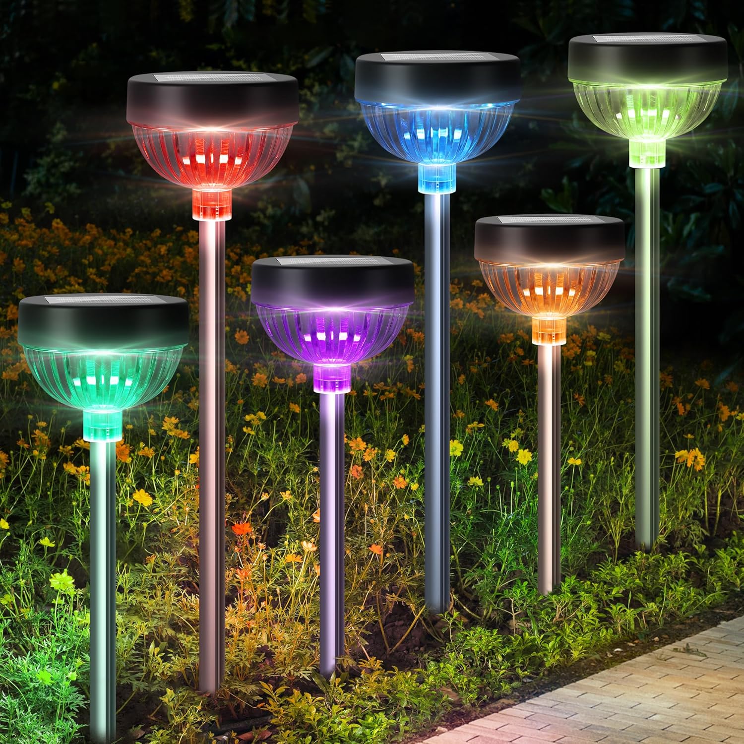 WIHTU Bright Solar Pathway Lights Outdoor Waterproof 6 Pack - Color ...