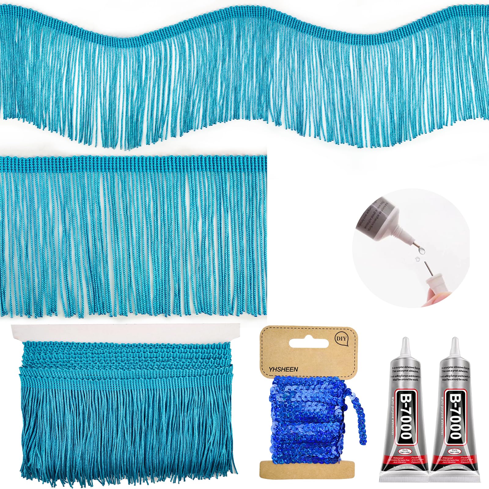 Amazon.com: Yhsheen Blue Fringe, 5 Yards X 4 Inch Fringe Trim with ...