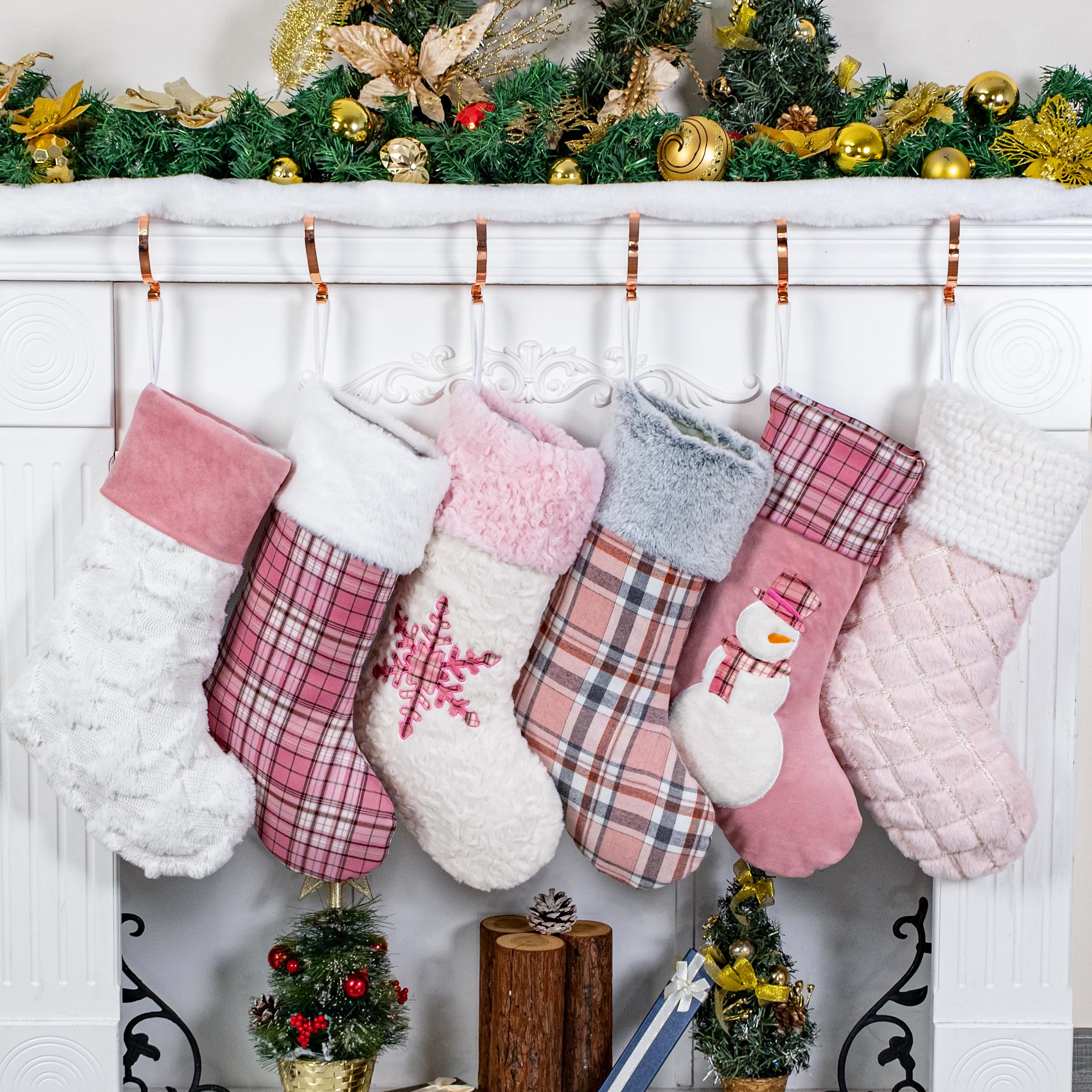 Amazon.com: GEX 3D Plush Christmas Stockings for Family 20" Large Pink ...
