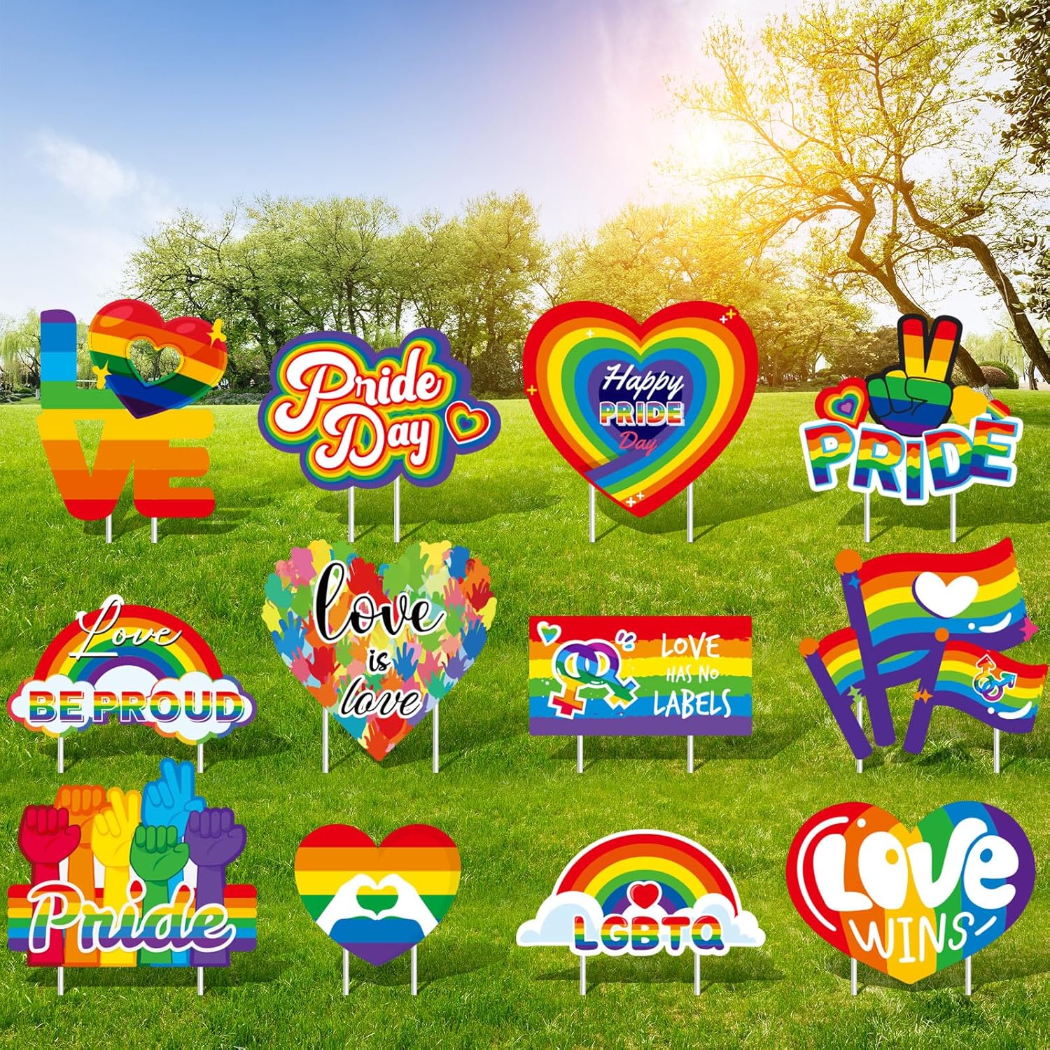 Amazon.com : Blosssound 12 Pcs Gay Pride Yard Signs Love Is Love Lawn ...