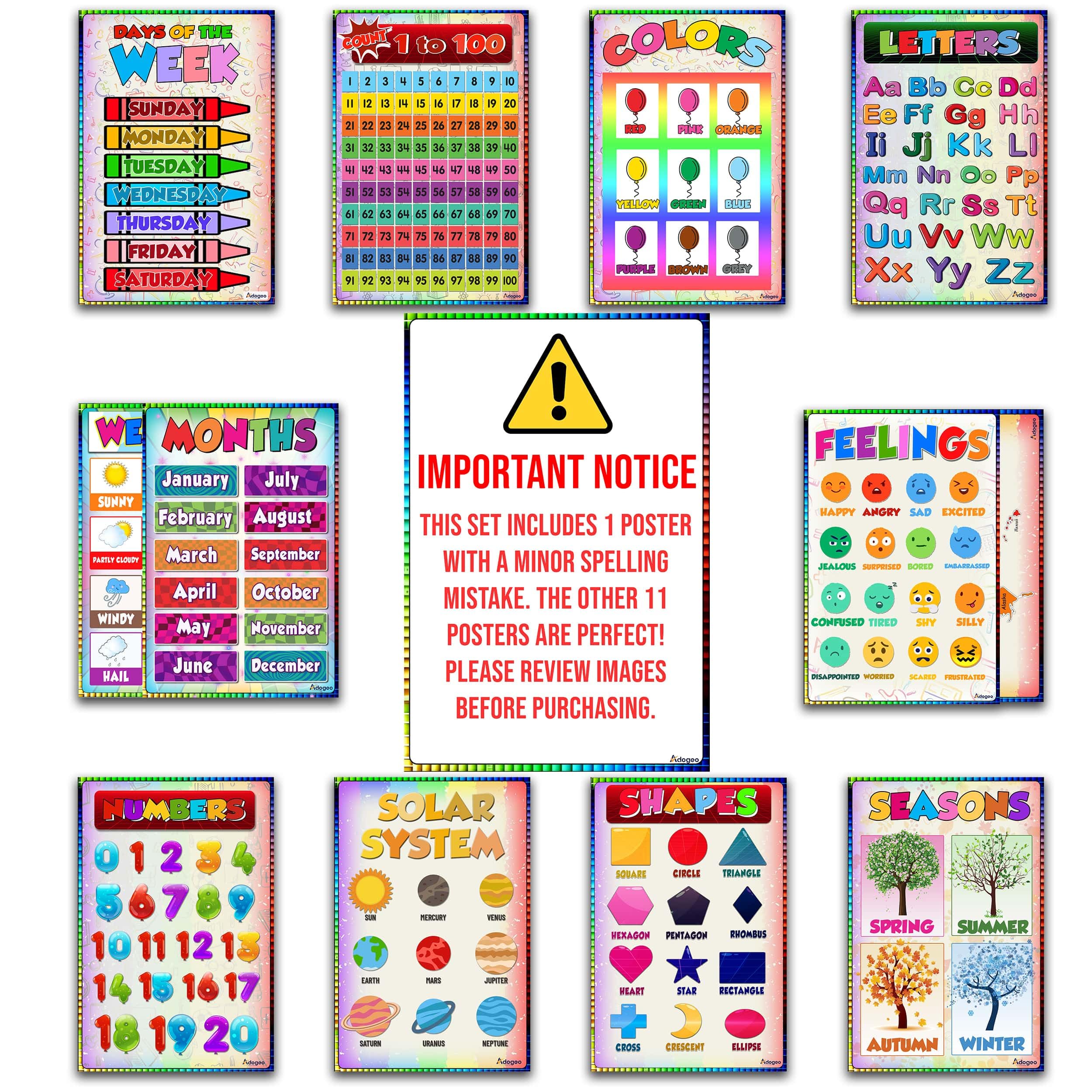 Snapklik.com : Set Of 12 Educational Posters For Preschoolers ...