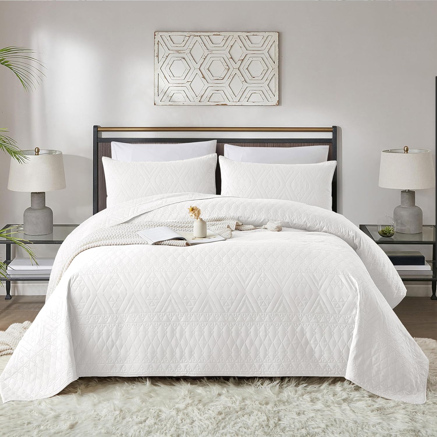 Amazon.com: akkialla Full/Queen Size Quilt Bedding Set,White ...