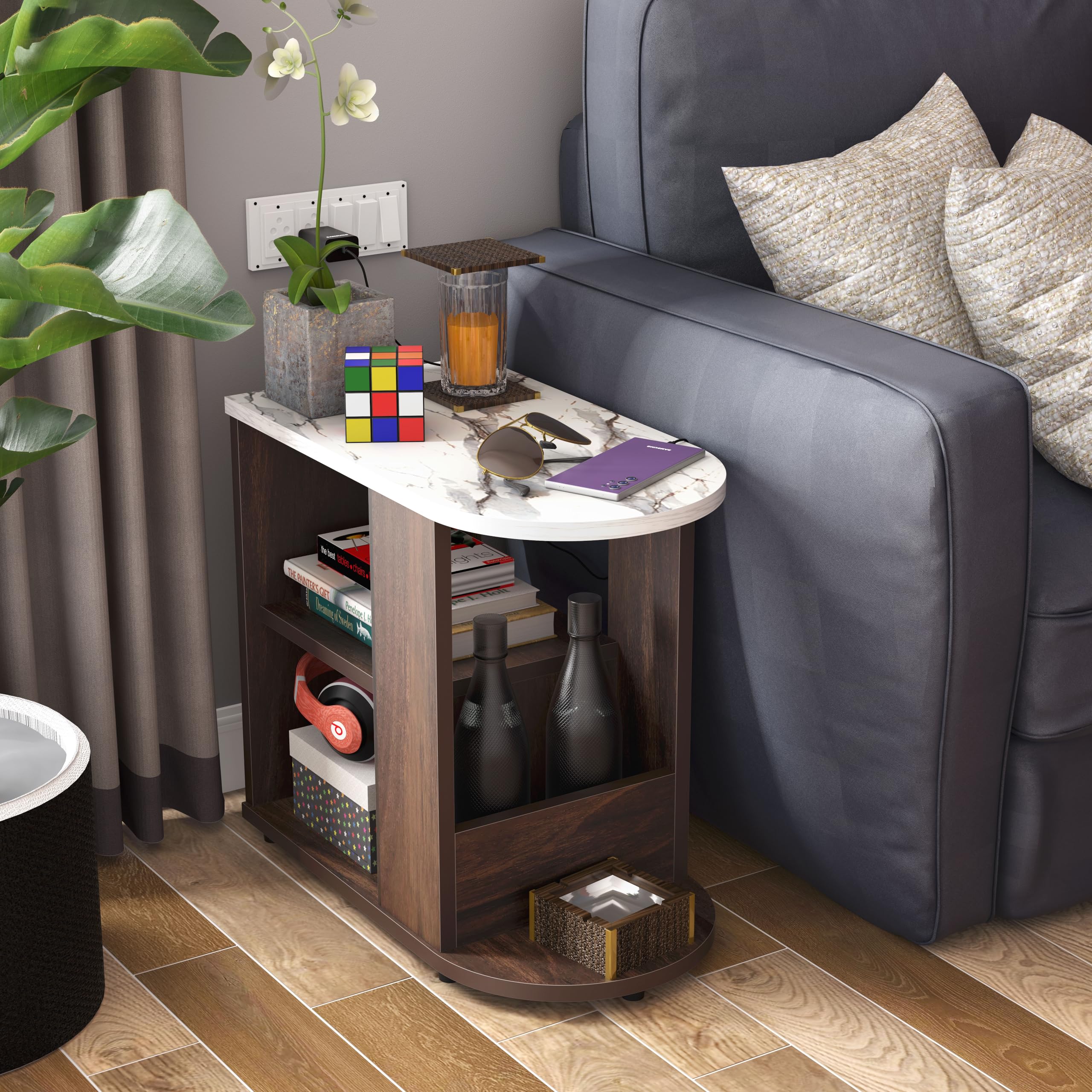 Studio Kook Bene Engineered Wood Side Table | End Table with Storage ...
