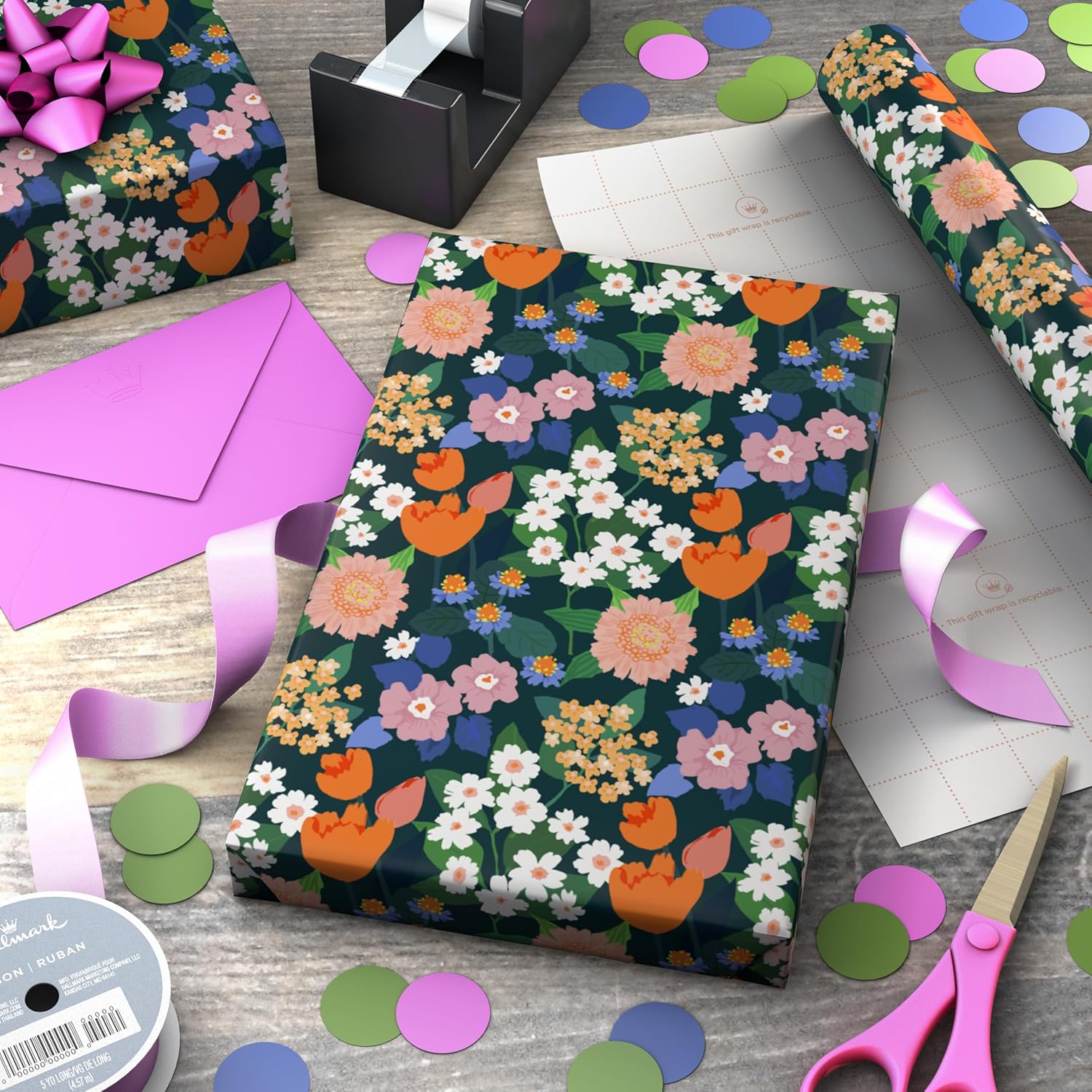 Amazon.com: Hallmark Wrapping Paper Mini Roll (Wildflowers) for ...