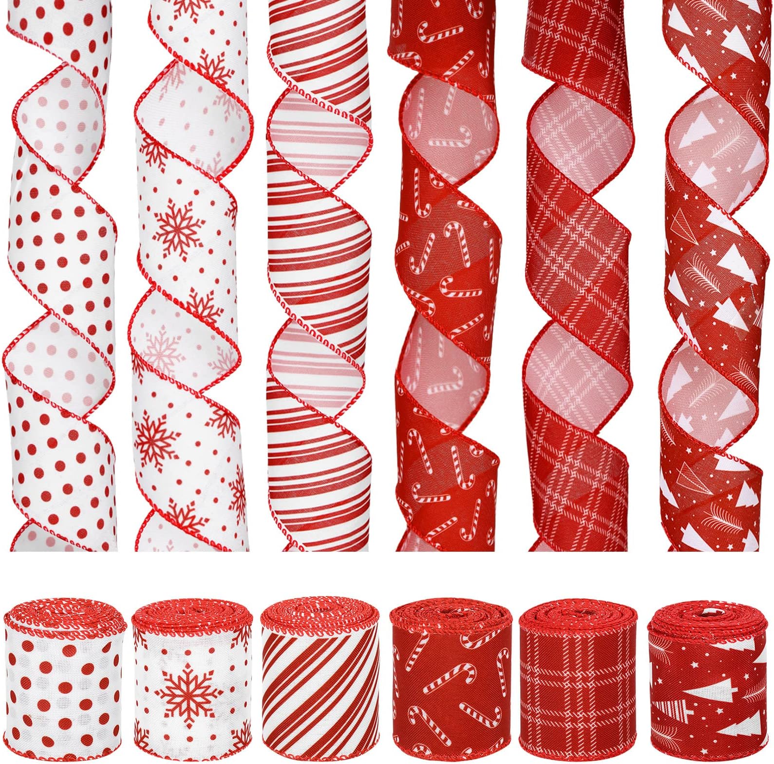 Amazon.com: Whaline 36 Yards 6 Rolls Christmas Ribbon Red White Sripe ...