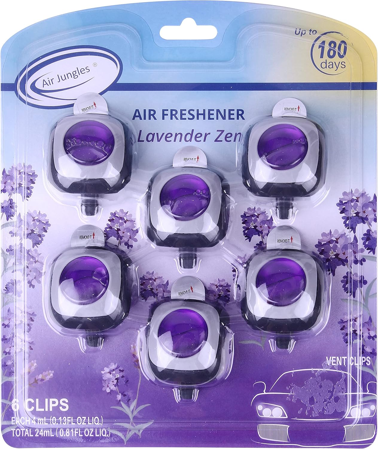 Air Jungles Lavender Scent Car Air Freshener Clip, 6 Car Freshener Vent ...