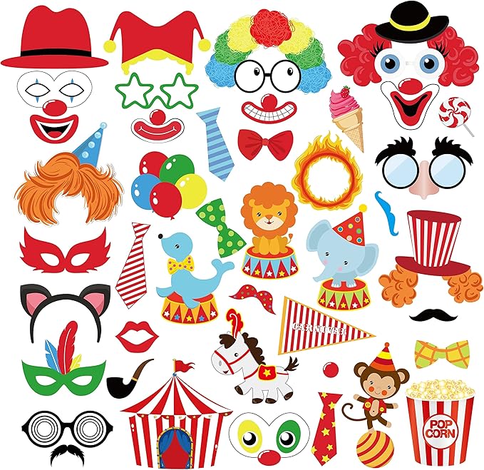 Amazon.com: 44 Pieces Circus Animal Photo Booth Props with Sticks ...