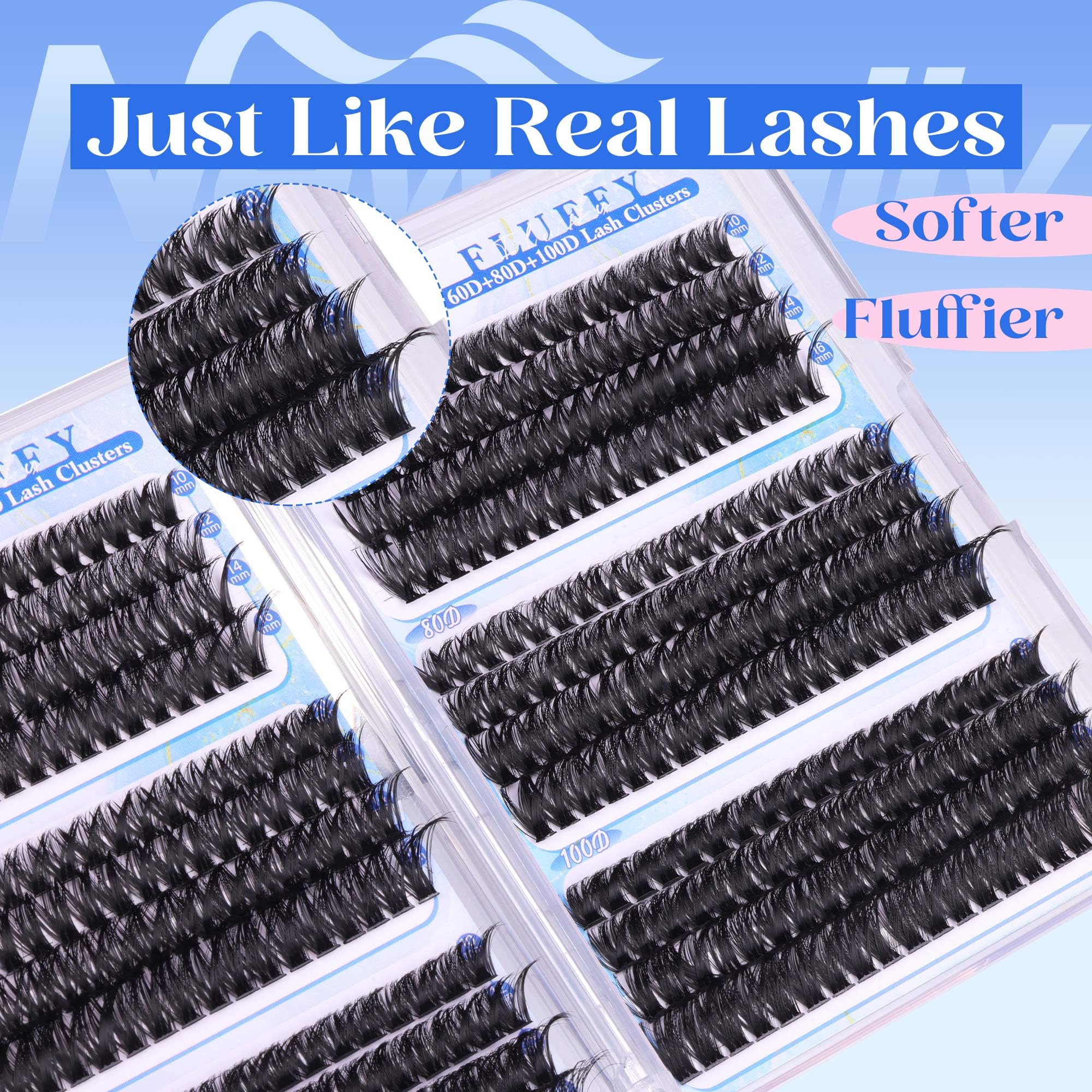Fluffy Lash Clusters Thick Volume Lash Extension 60D+80D+100D Eyelash ...