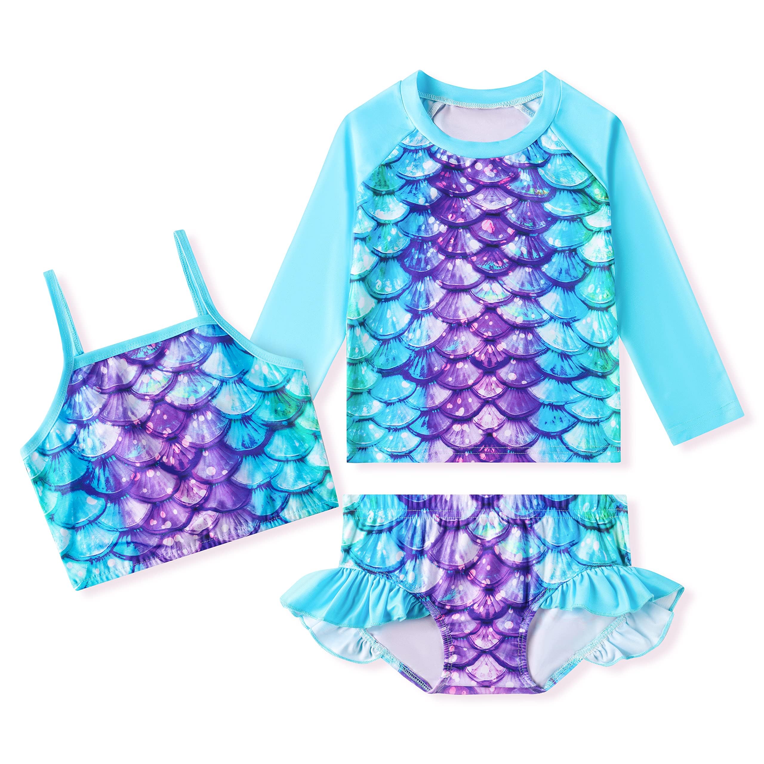 Snapklik.com : Girls Rash Guard Sets Blue Shiny Mermaid Long Sleeves ...