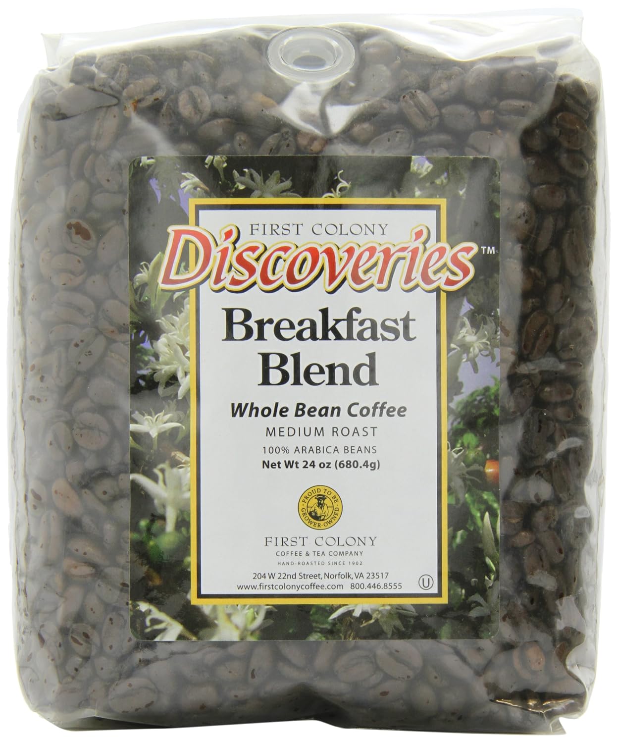 Amazon.com : First Colony Whole Bean Coffee, Breakfast Blend, 24-Ounce ...