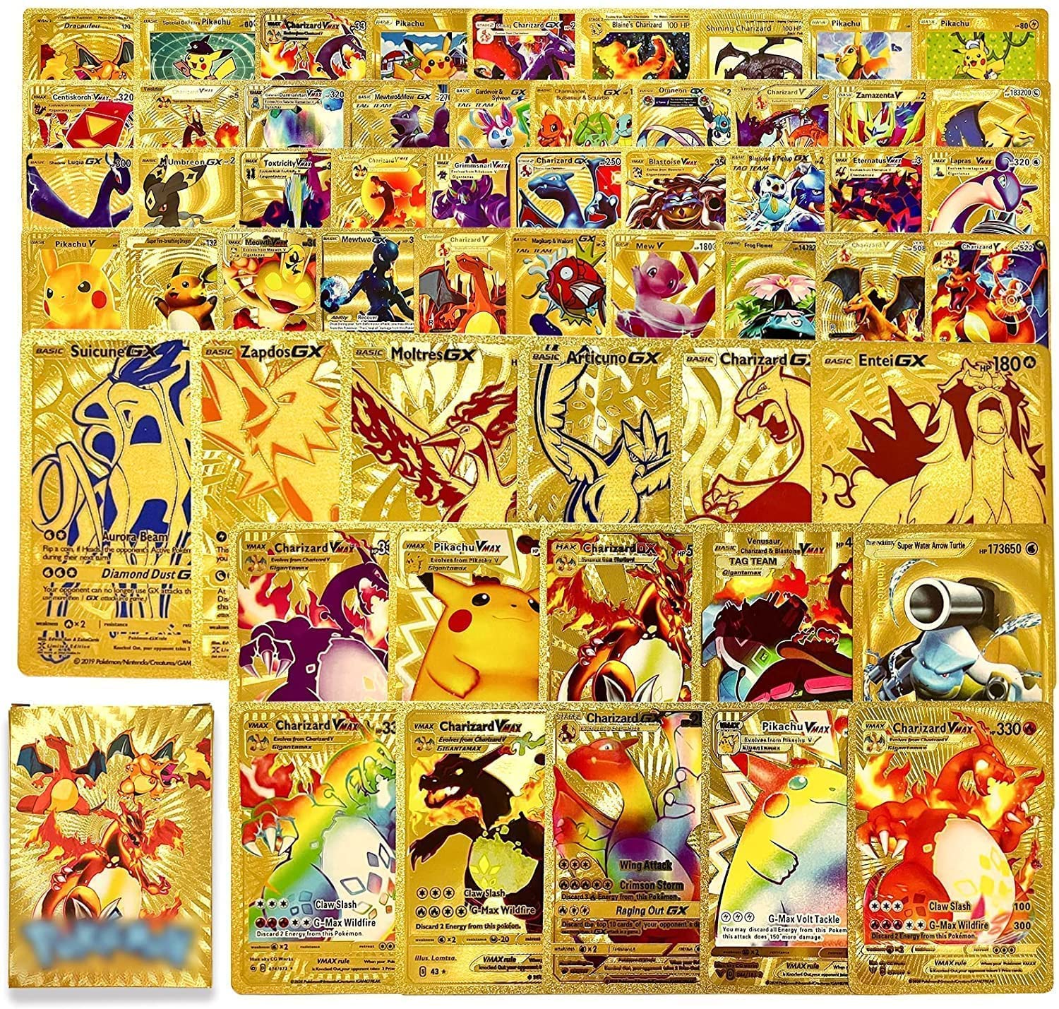 Buy 55 PCS Gold Foil Rare Cards TCG Deck Box Including Assorted Rare ...