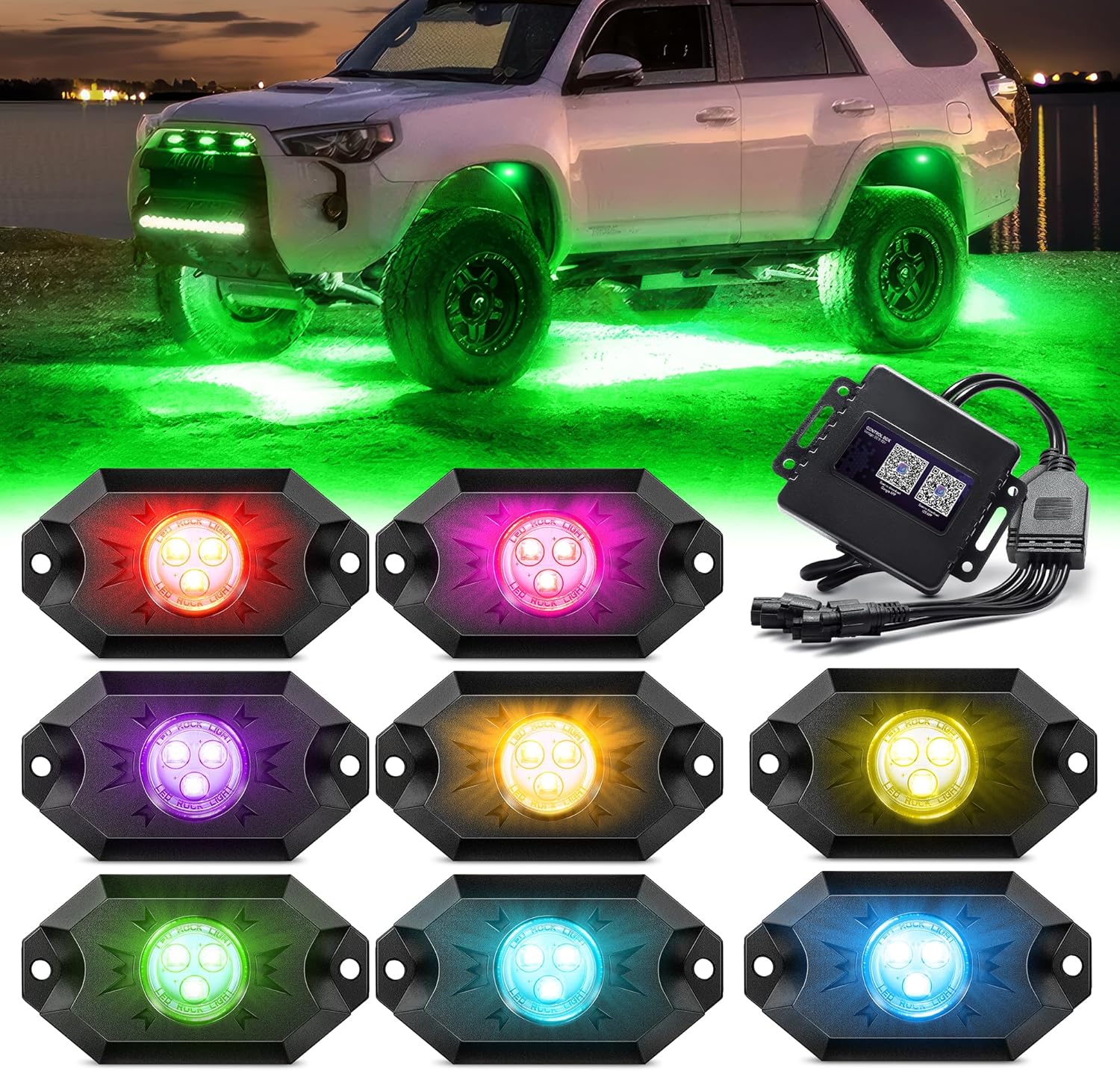 MICTUNING RGB LED Rock Lights - 8 Pods Multicolor Neon Light Waterproof ...