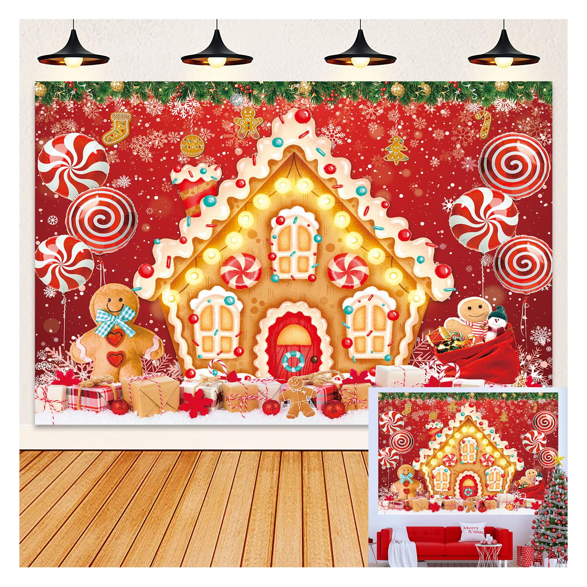 Amazon.com : IADIUENOG 8x6ft Christmas Gingerbread House Backdrop Merry ...