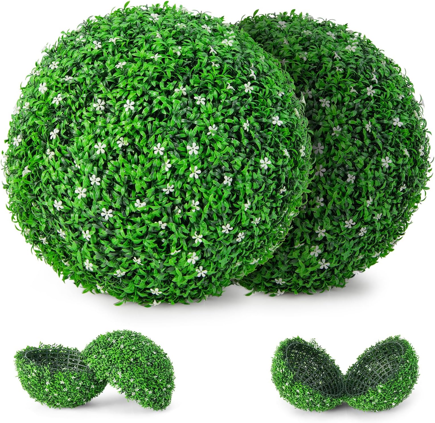 Amazon.com: HOMCOM Set of 2 19.75 Inch Artificial Ball Boxwood Topiary ...