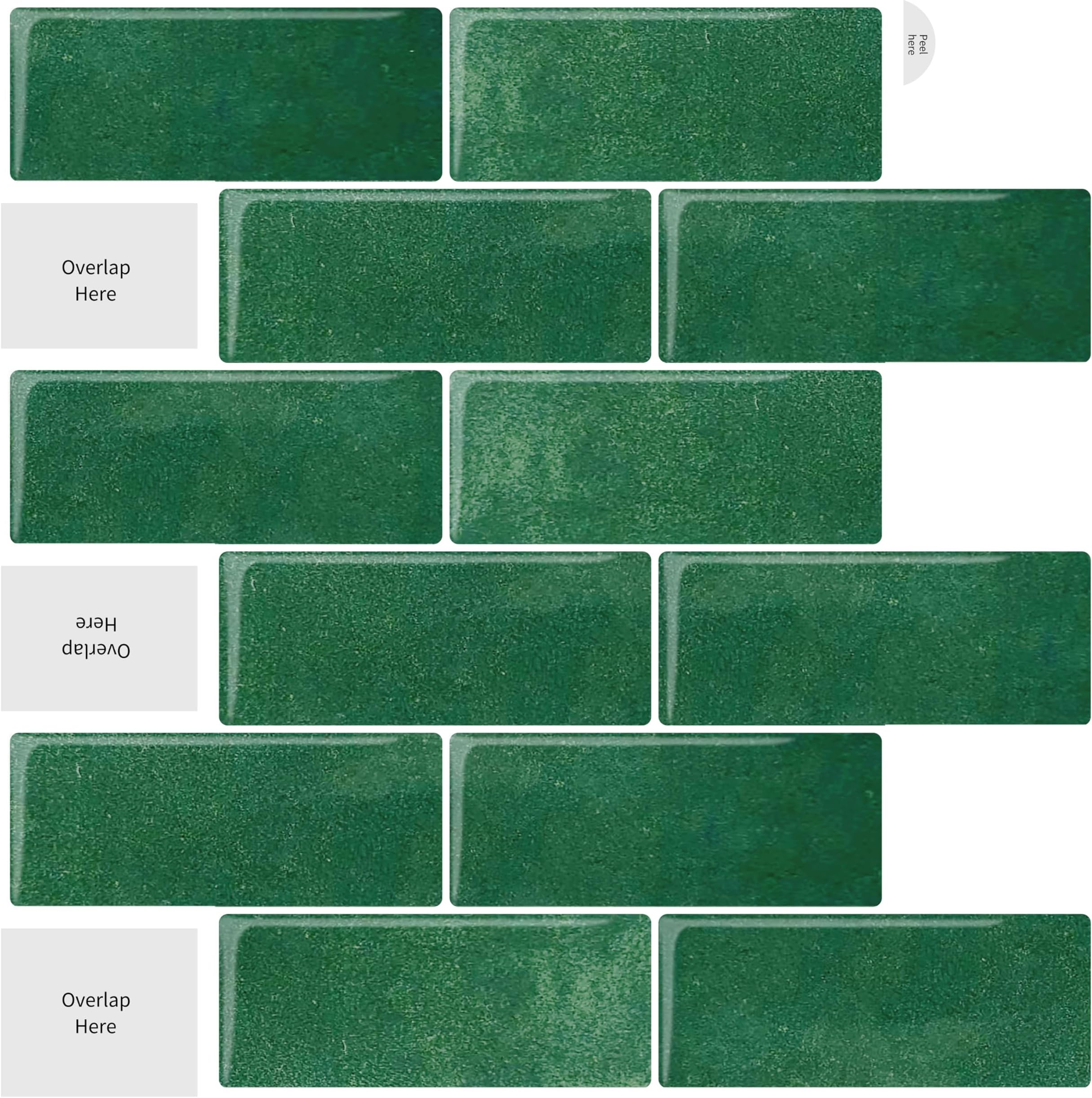 Artemuro 10-Sheets Peacock Green Subway Tiles Peel and Stick Backsplash Tile- 3D Self Adhesive ...