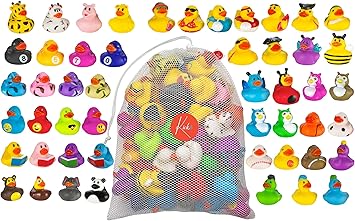 Amazon.com: Kicko Assorted Rubber Ducks with Mesh Bag - 50 Ducklings, 2 ...