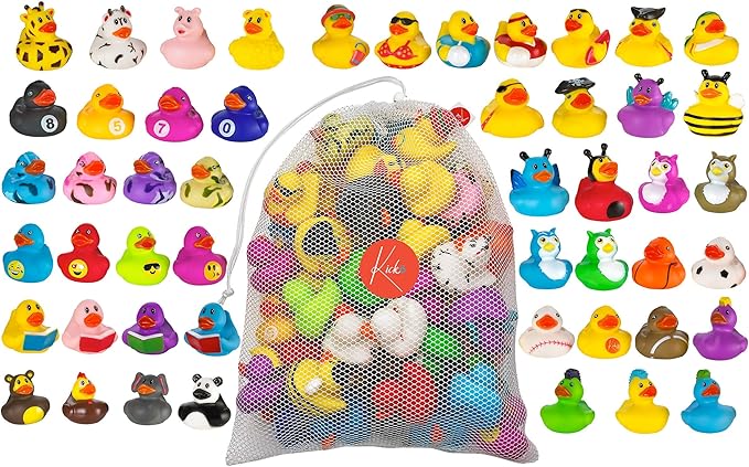 Amazon.com: Kicko Assorted Rubber Ducks with Mesh Bag - 50 Ducklings, 2 ...
