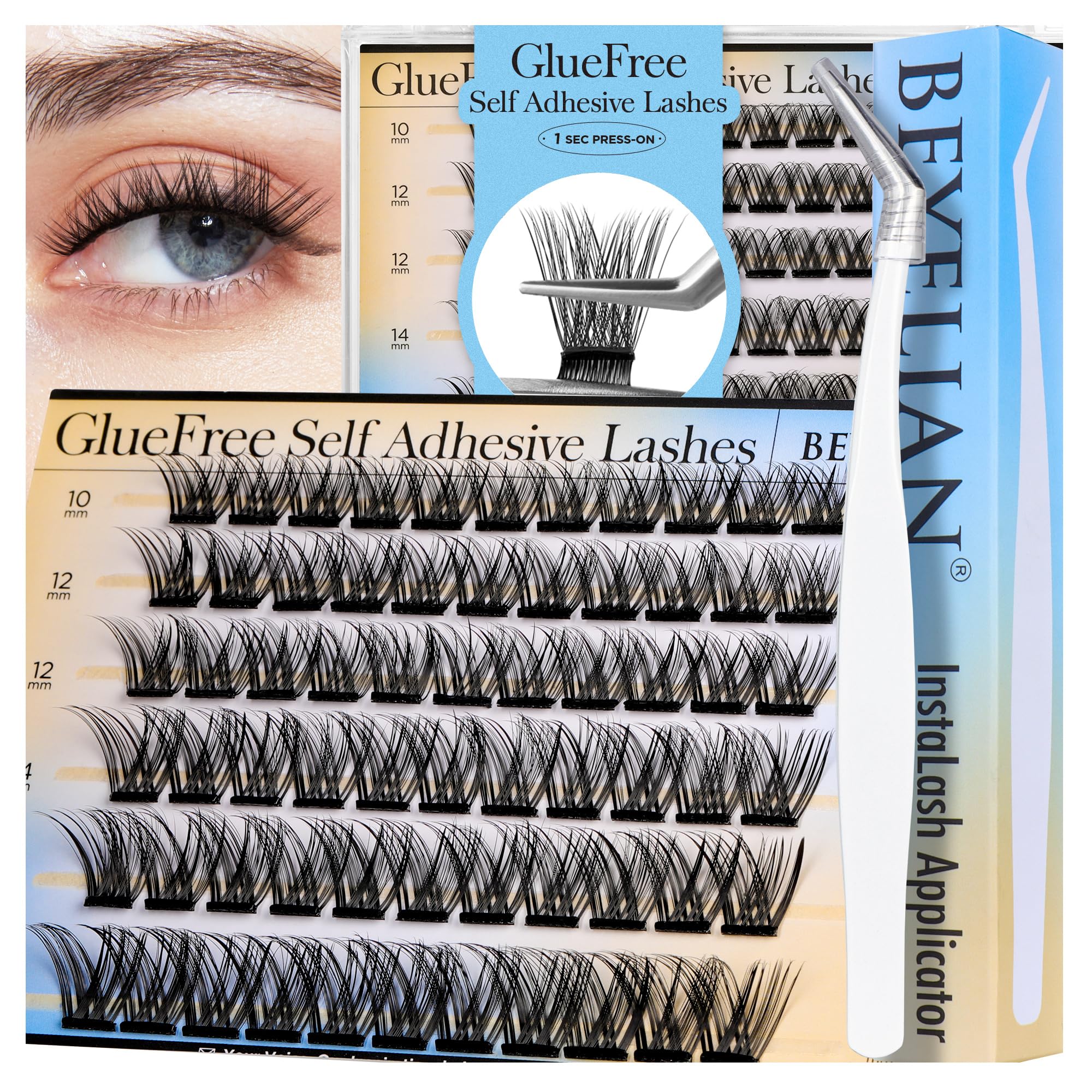 BEYELIAN Self Adhesive Lash Clusters D Curl, Press On Lashes Pre Glued ...