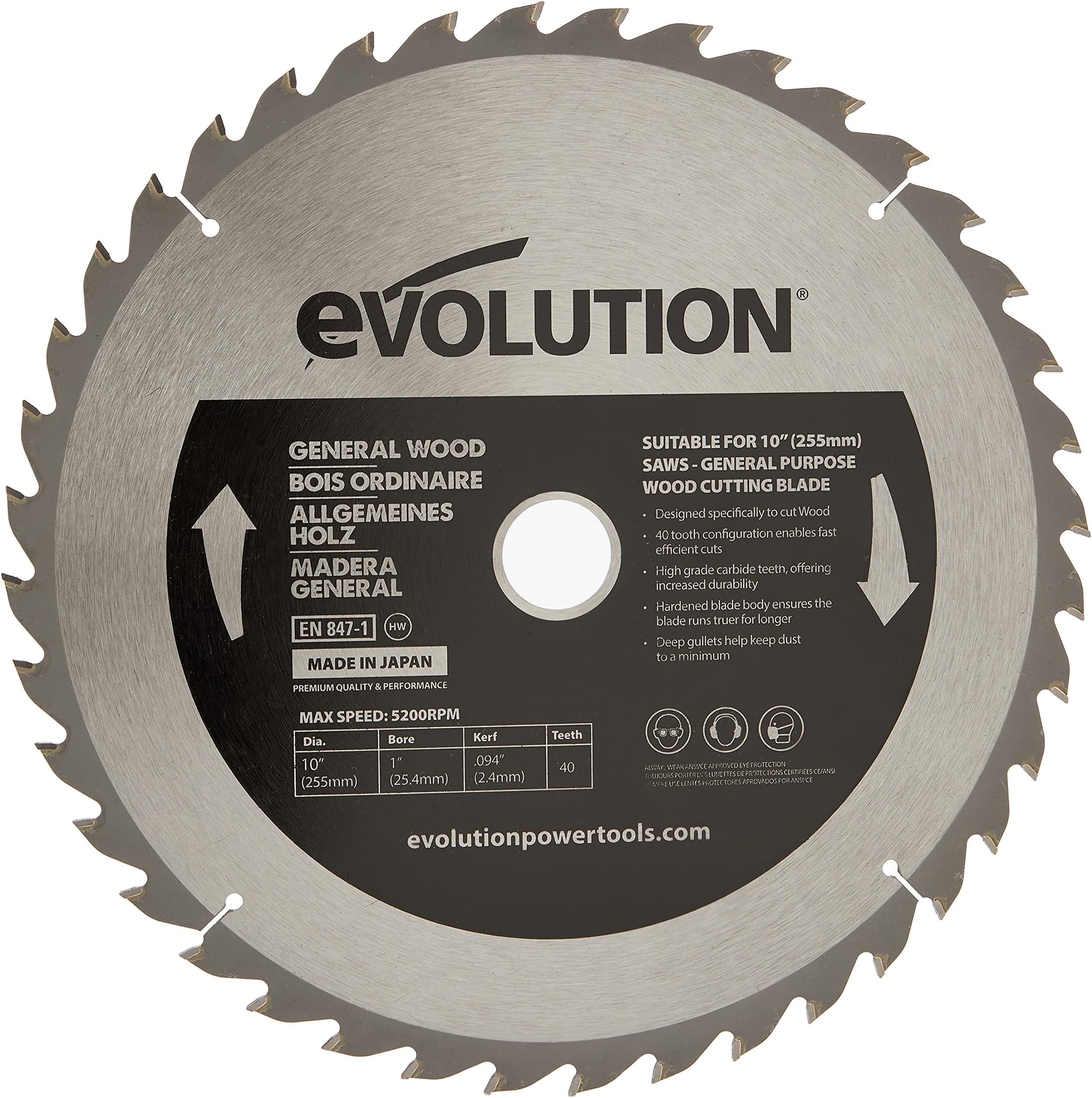 Evolution Power Tools Wood Carbide-Tipped Blade, 255 mm : Amazon.co.uk ...
