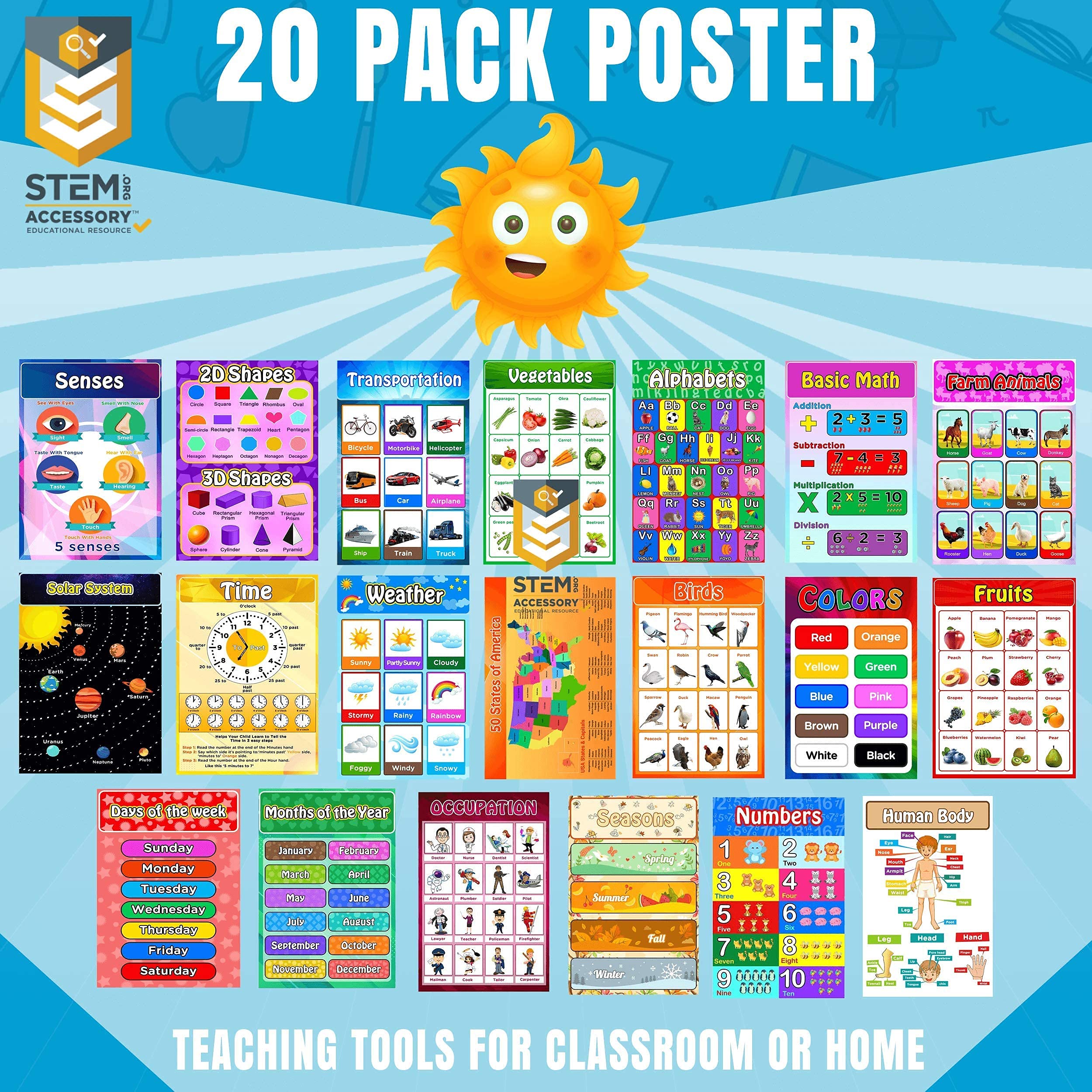 20 Large STEM Educational Posters for Kids Preschool Posters ...