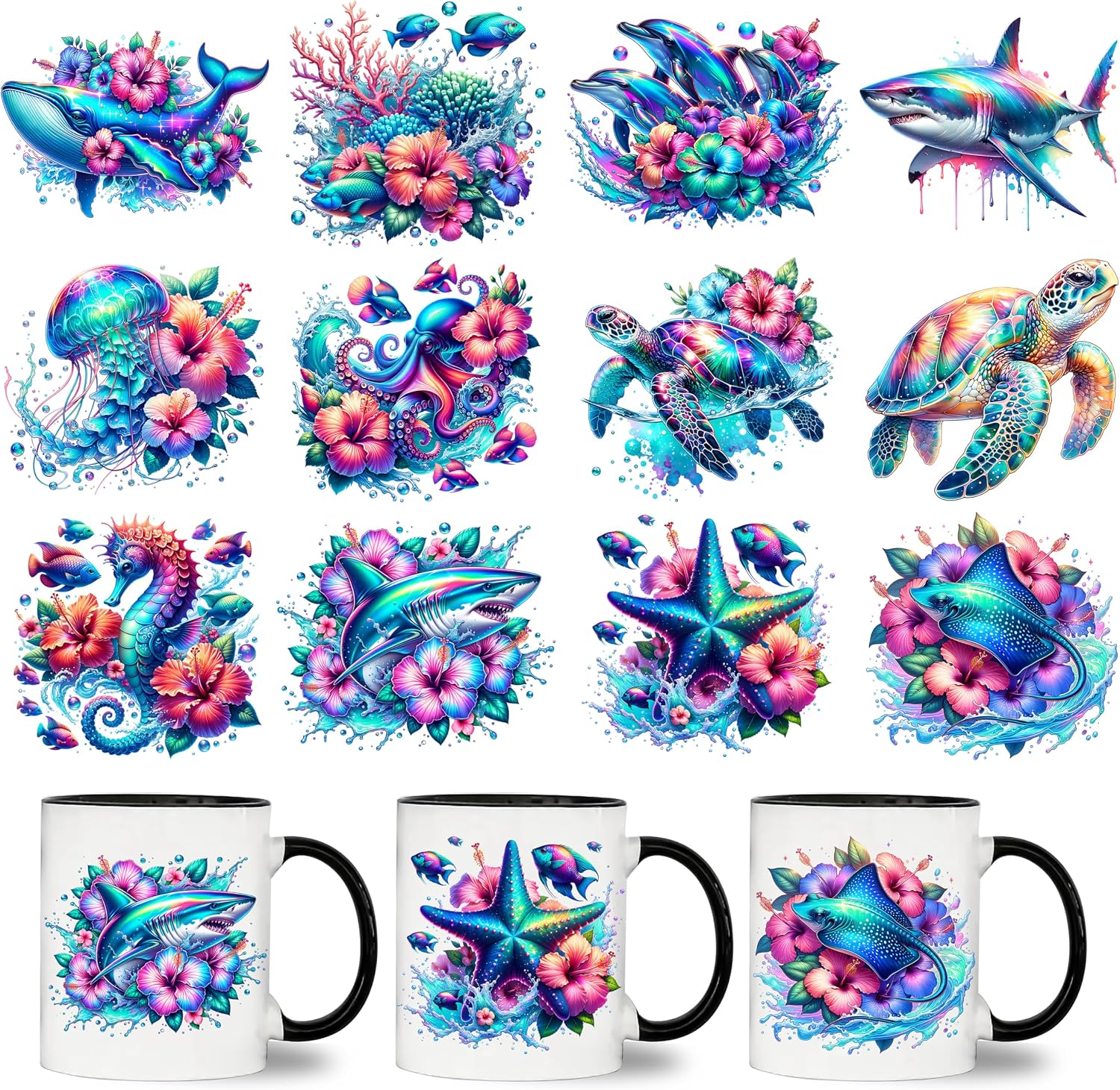 Amazon.com: UV DTF Cup Wrap - 12 Sheets Ocean Animal Waterproof Cup ...