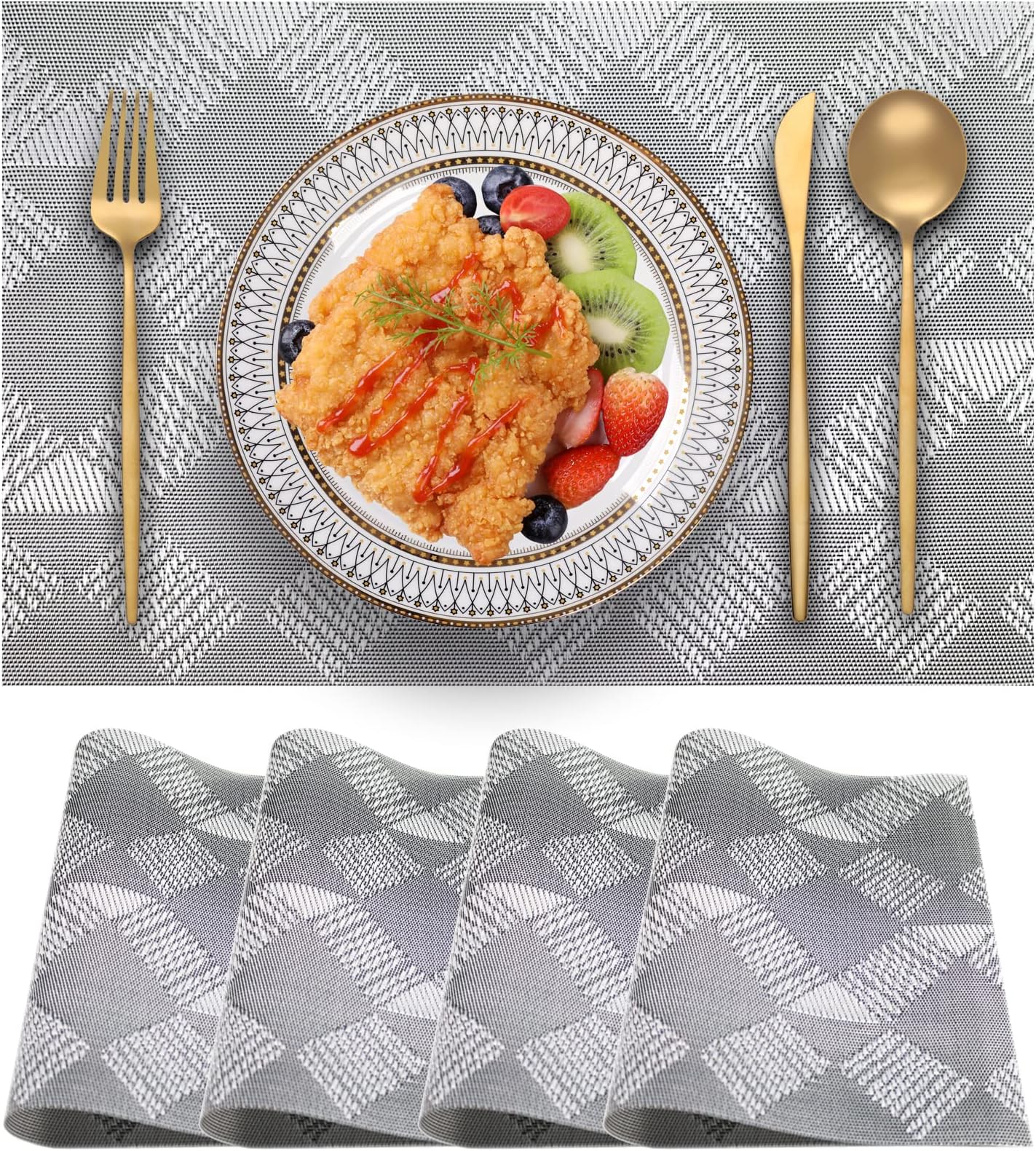 APLKER Placemats Set of 6 Washable Indoor/Outdoor Vinyl Place Mats for ...