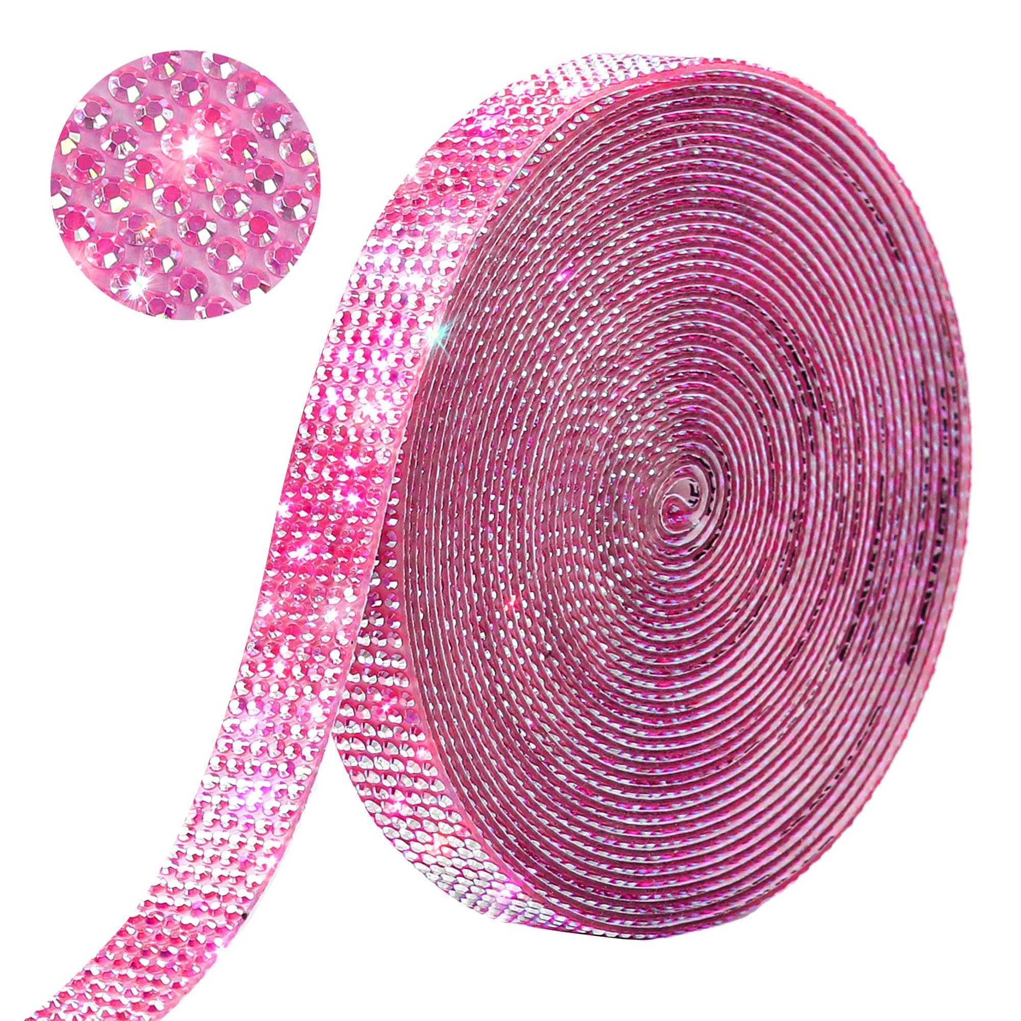 Amazon.com: GUGANEL Self Adhesive Pink AB Rhinestone Ribbon Crystal ...