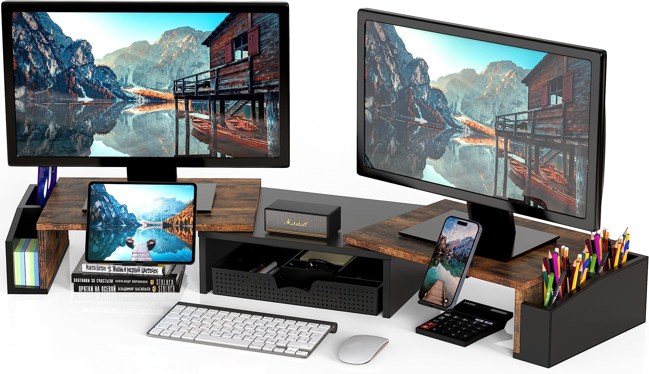Amazon.com: WELL WENG Monitor Riser for 2 Larger Monitors,Dual Monitor ...