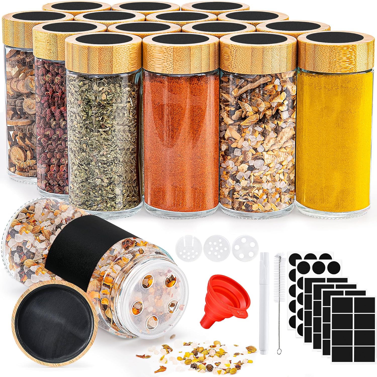 GoMaihe Pot a Epices 16pcs avec Couvercles en Bambou, Bocaux Epices 120 ...