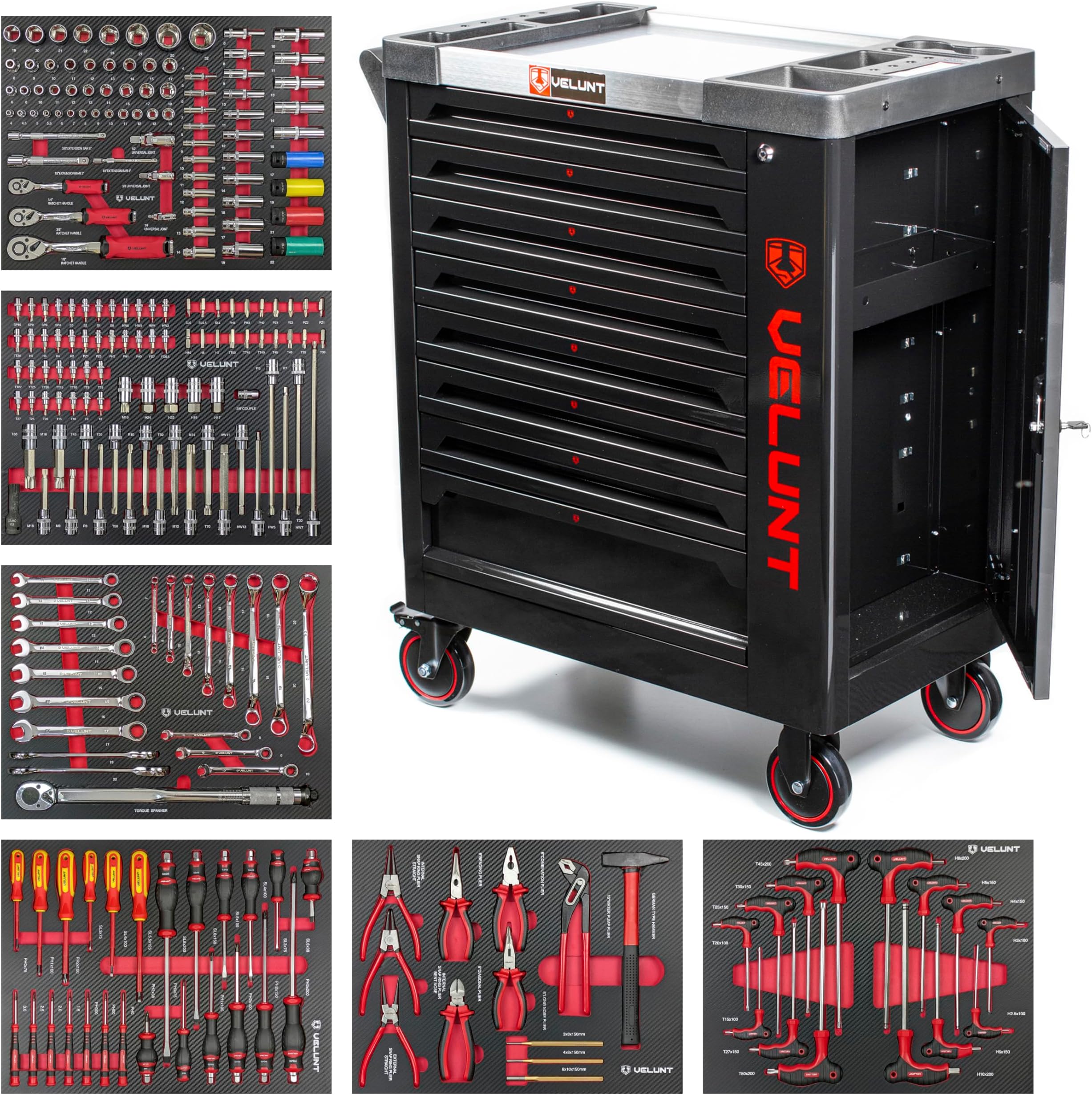 US PRO Tool Box Tools 6 Drawer Roller Cabinet with Tools : Amazon.co.uk ...